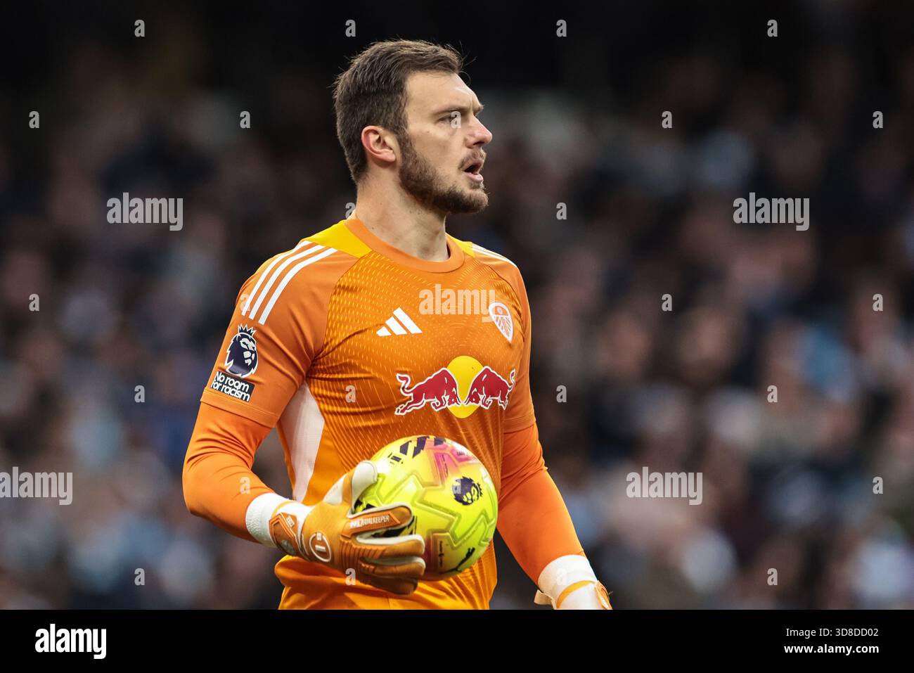 Leeds United goalkeeper Lucas Perri holds the ball during the Premier ...