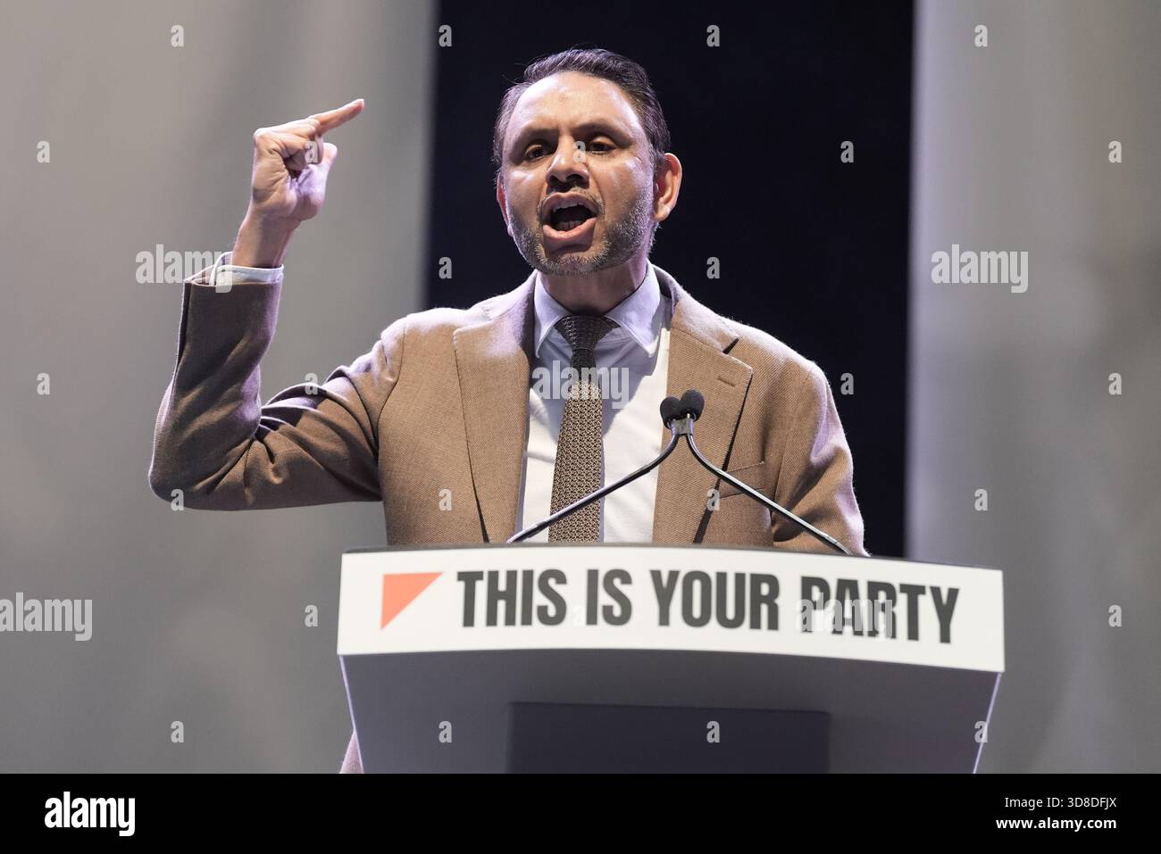 Shockat Adam speaking during the Your Party founding conference at the ...