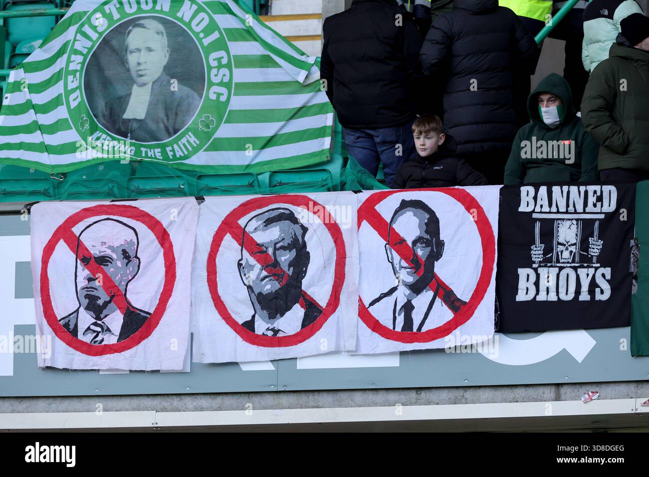 Celtic fans with banners in protest of the Celtic board members before ...