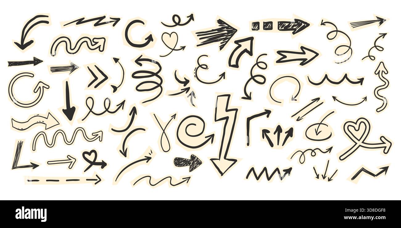 Scrapbook set with paper arrow cutout torn doodle scribble collage ...