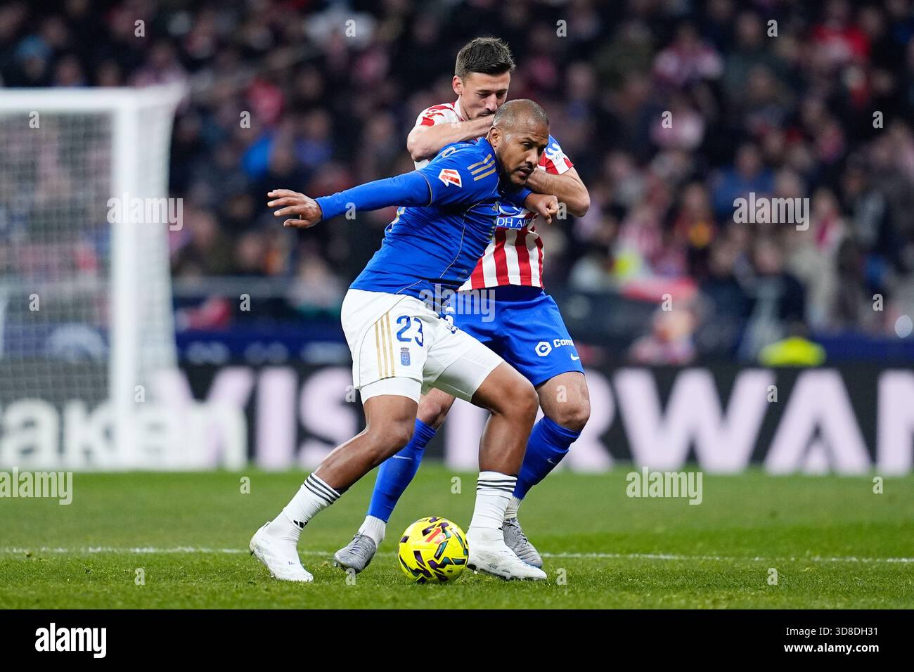 Salomon Rondon of Real Oviedo and Clement Lenglet of Atletico de Madrid ...