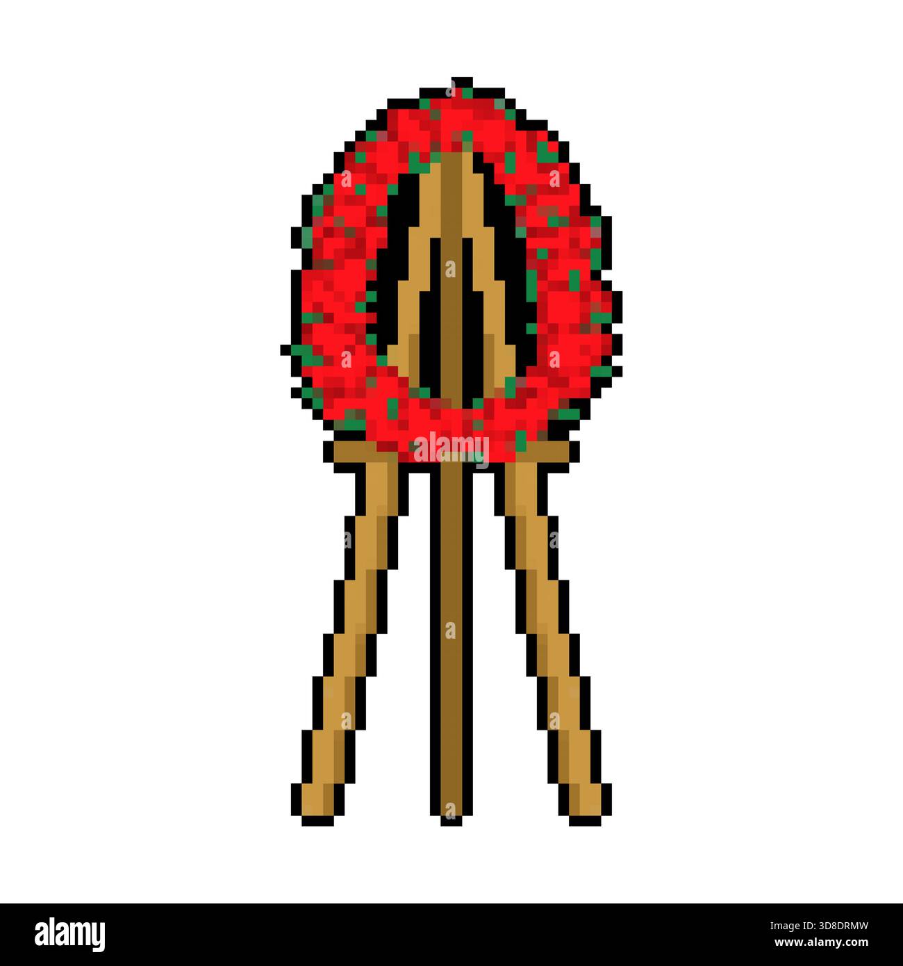 Pixel art red rose wreath on a stand. 8-bit retro icon for memorial ...