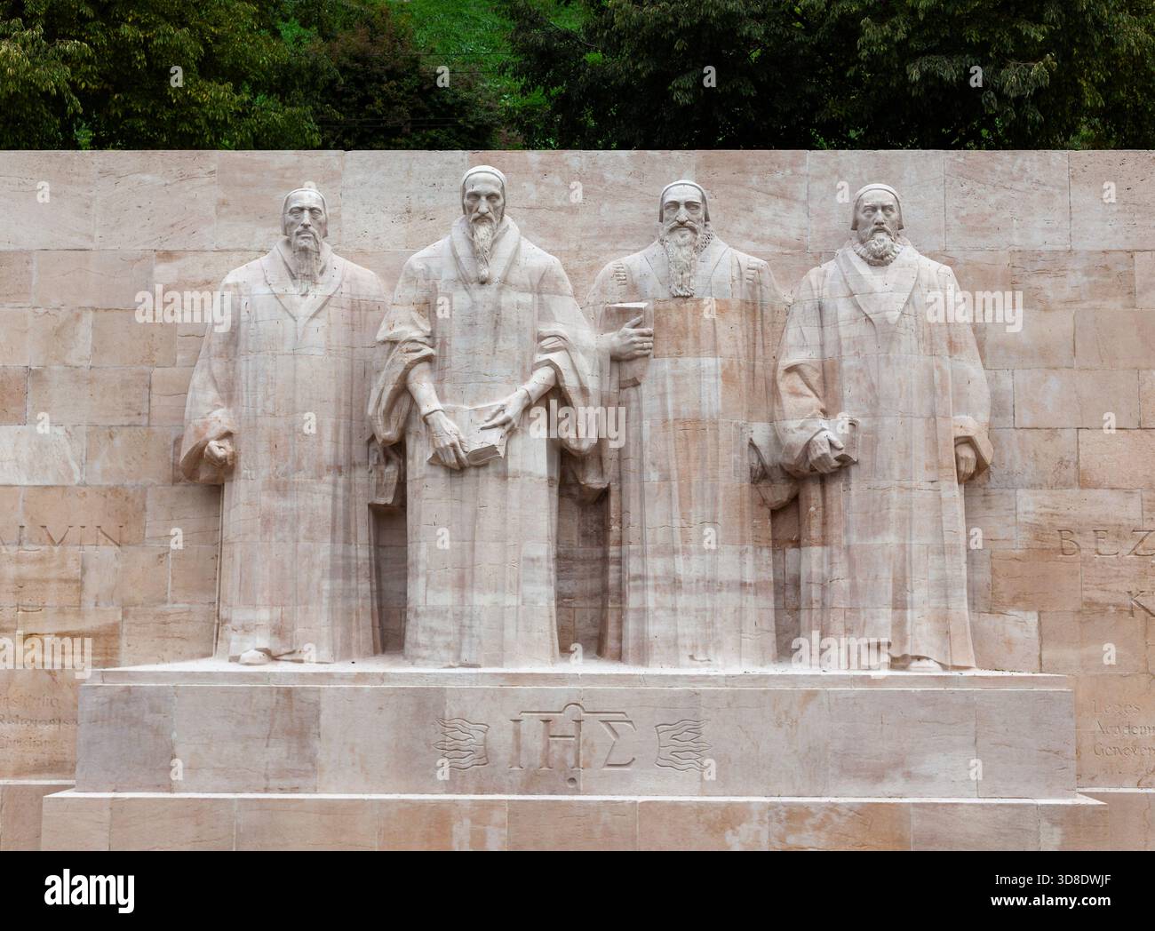 Historic Reformation Wall in Geneva, Switzerland, featuring statues of ...