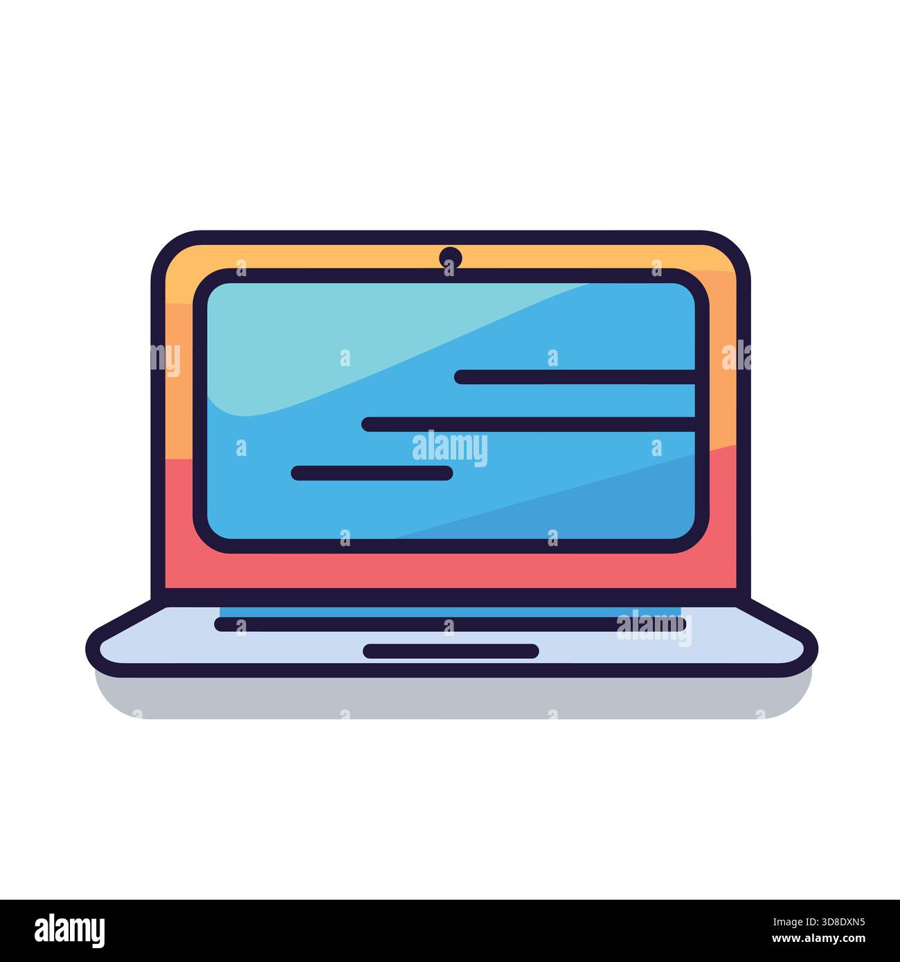 A simple, cartoon-style rendering of a laptop computer, showing its ...