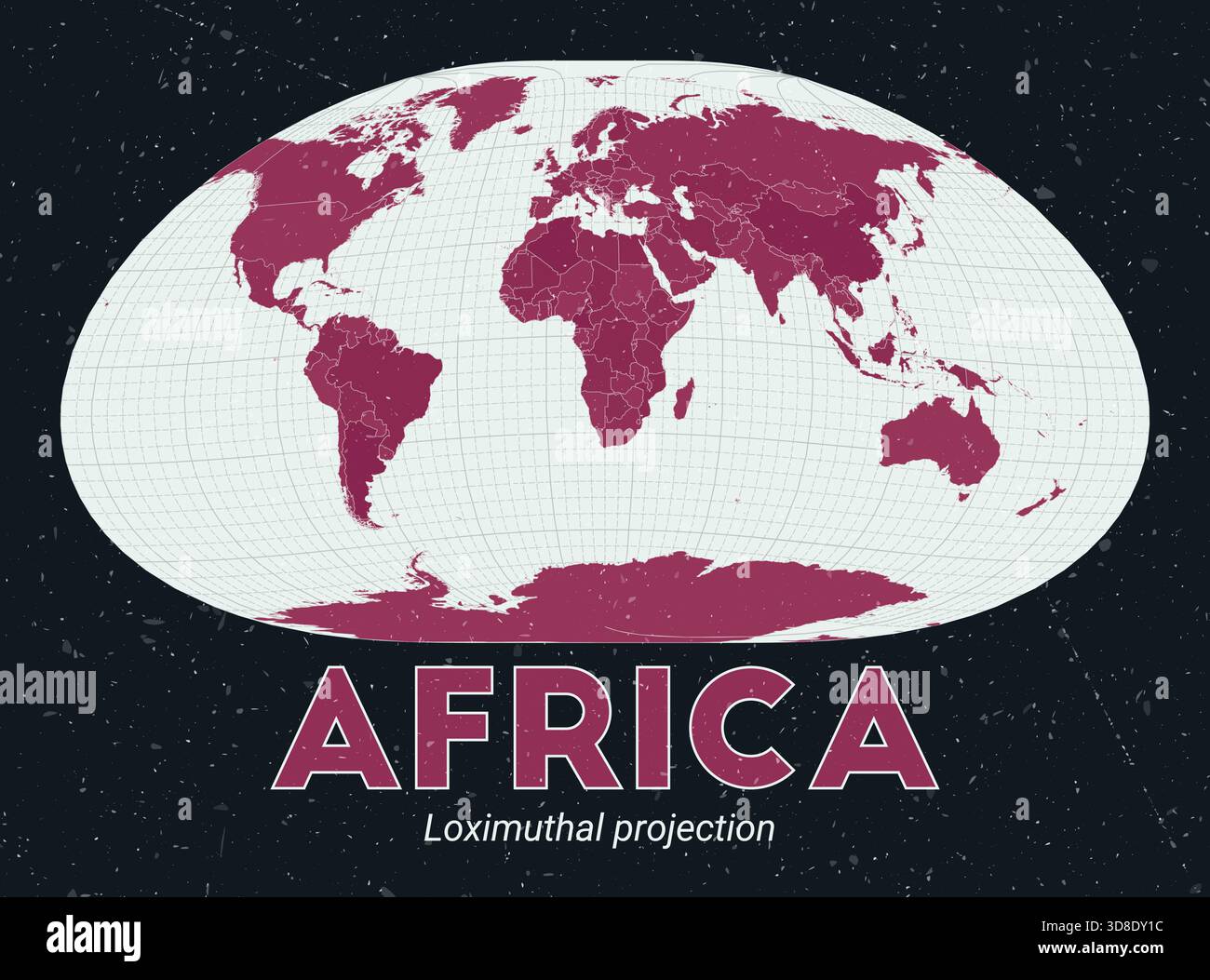 Africa. World map. Loximuthal projection centered to Africa. Pale Mint ...