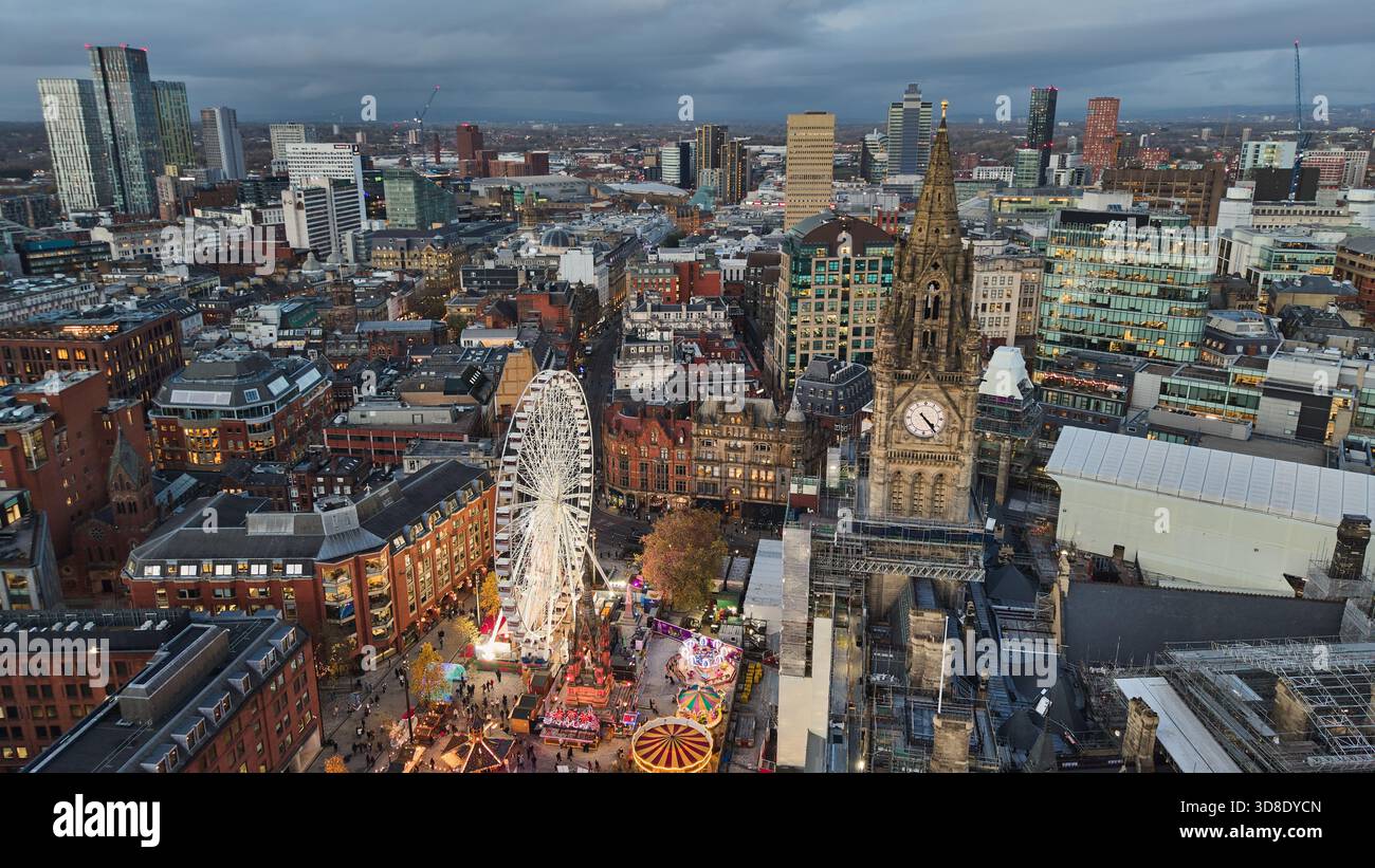 Aerial, MANCHESTER TOWN HALL Albert Square Christmas Markets and the ...
