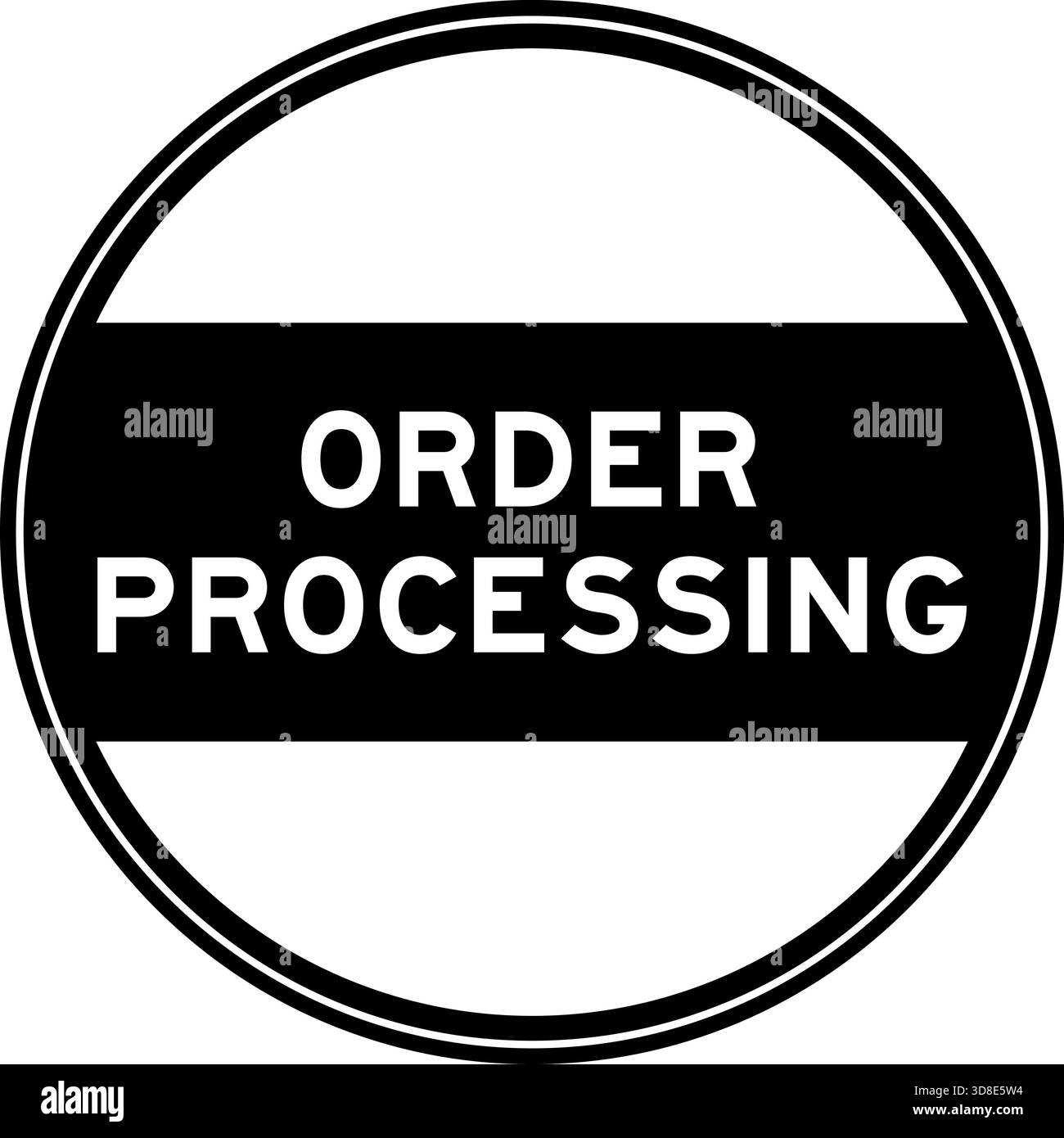 Black color round seal sticker in word order processing on white ...