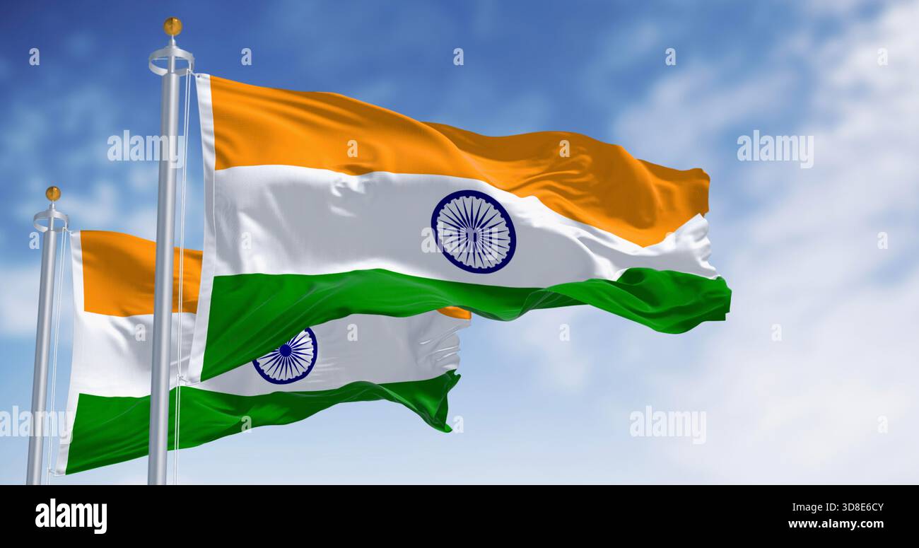 National flag of India waving on a clear day. Tricolor of saffron ...
