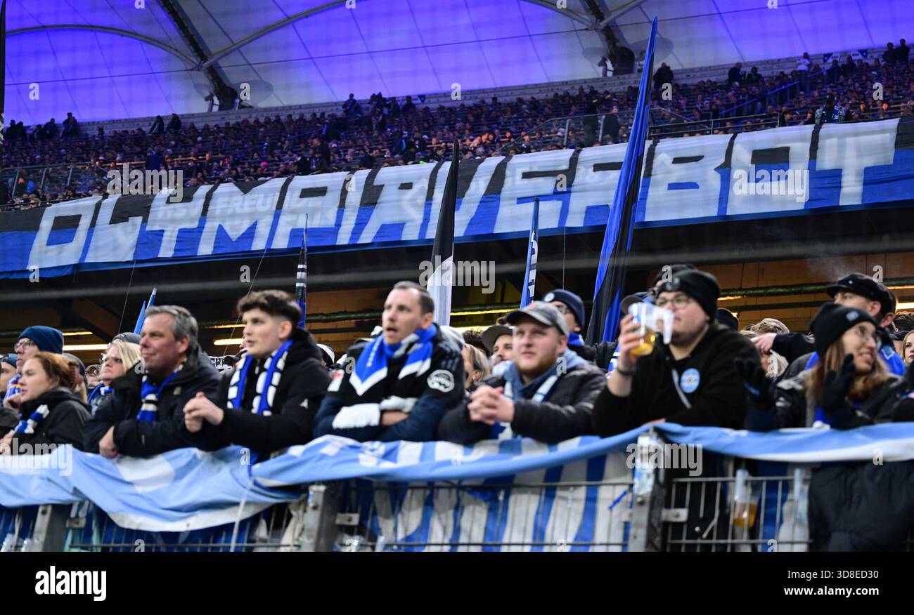 Fans supporters HSV Hamburg with banner "Olympic ban" Hamburg, November ...