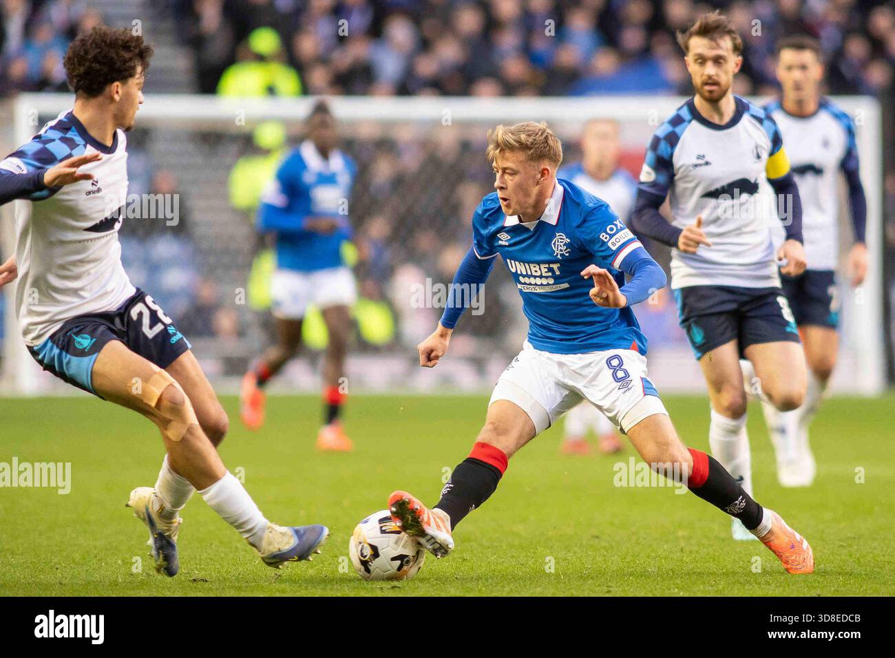 Govan, Scotland. 30 November 2025. Connor Barron of Rangers FC ...