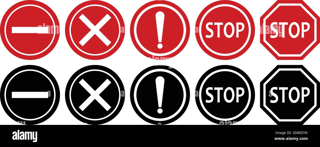Collection of Stop and Prohibition Traffic Signs Stock Vector Image ...