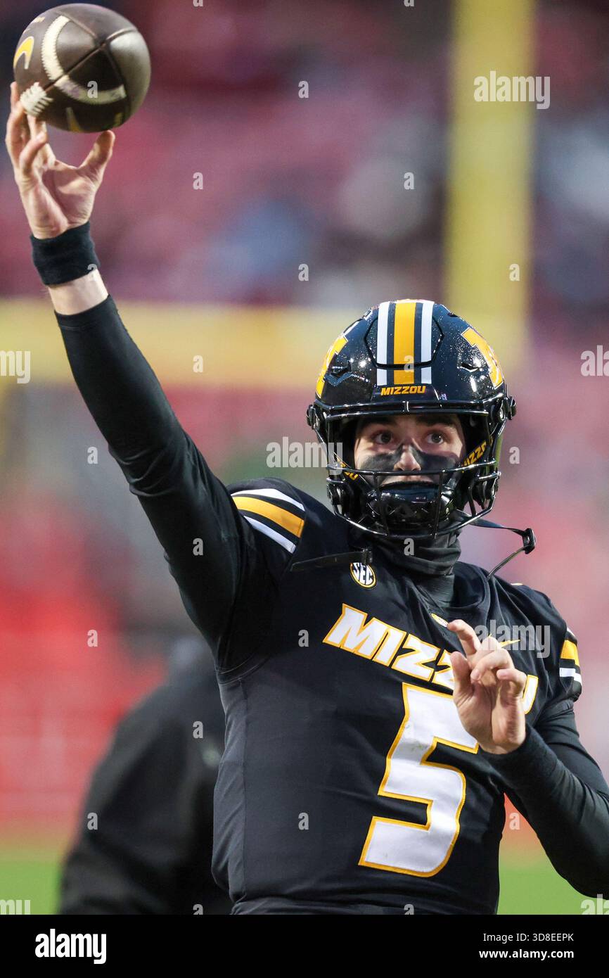 November 29, 2025: Missouri QB Matt Zollers (5) releases the ball from ...