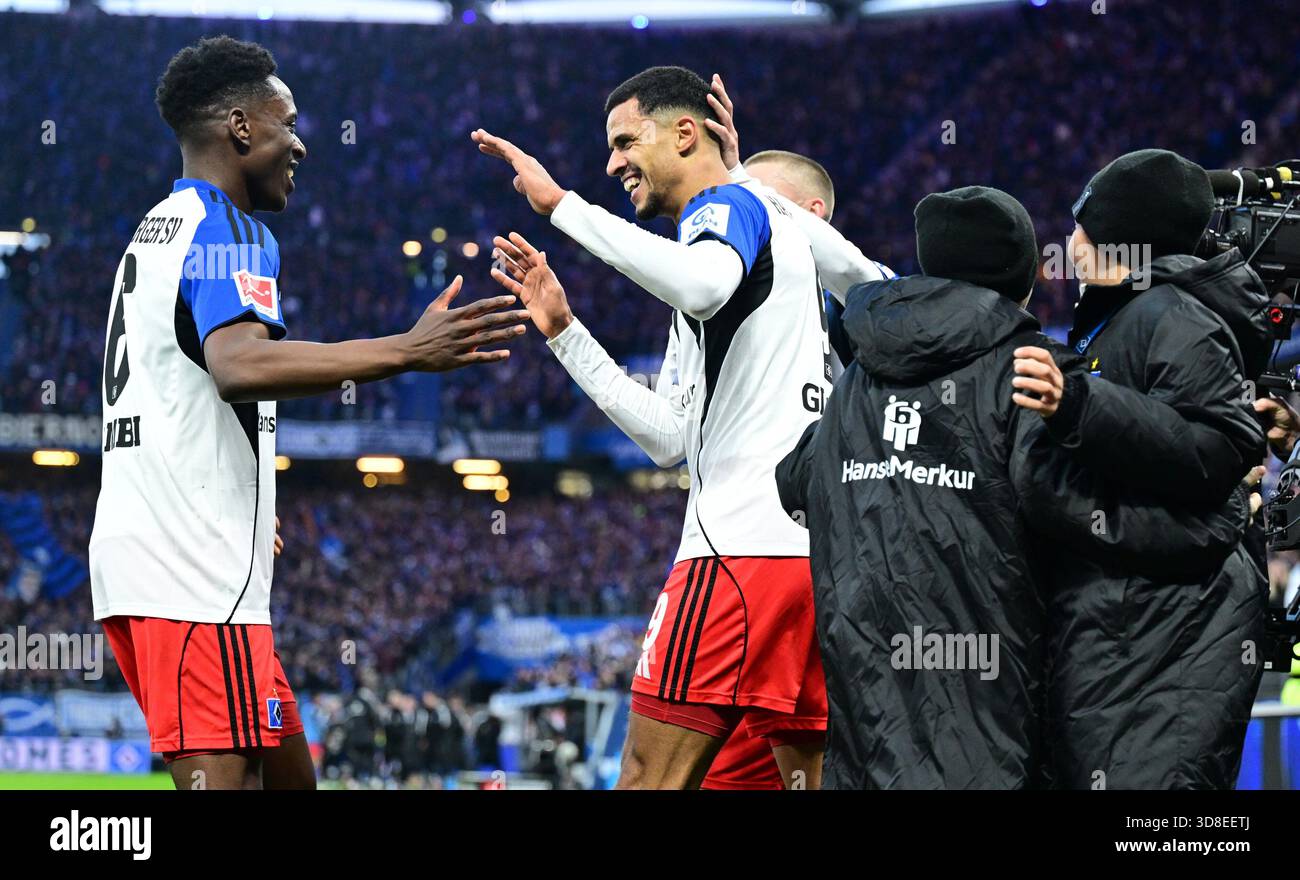1:0 Goal, celebration, from left Albert Sambi Lokonga, goal scorer Robert Glatzel (HSV Hamburg ...