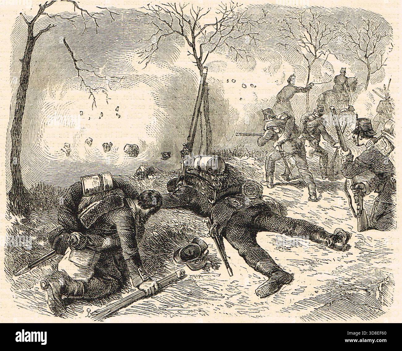 Troops under fire from a storm of shells, during the Franco-Prussian ...