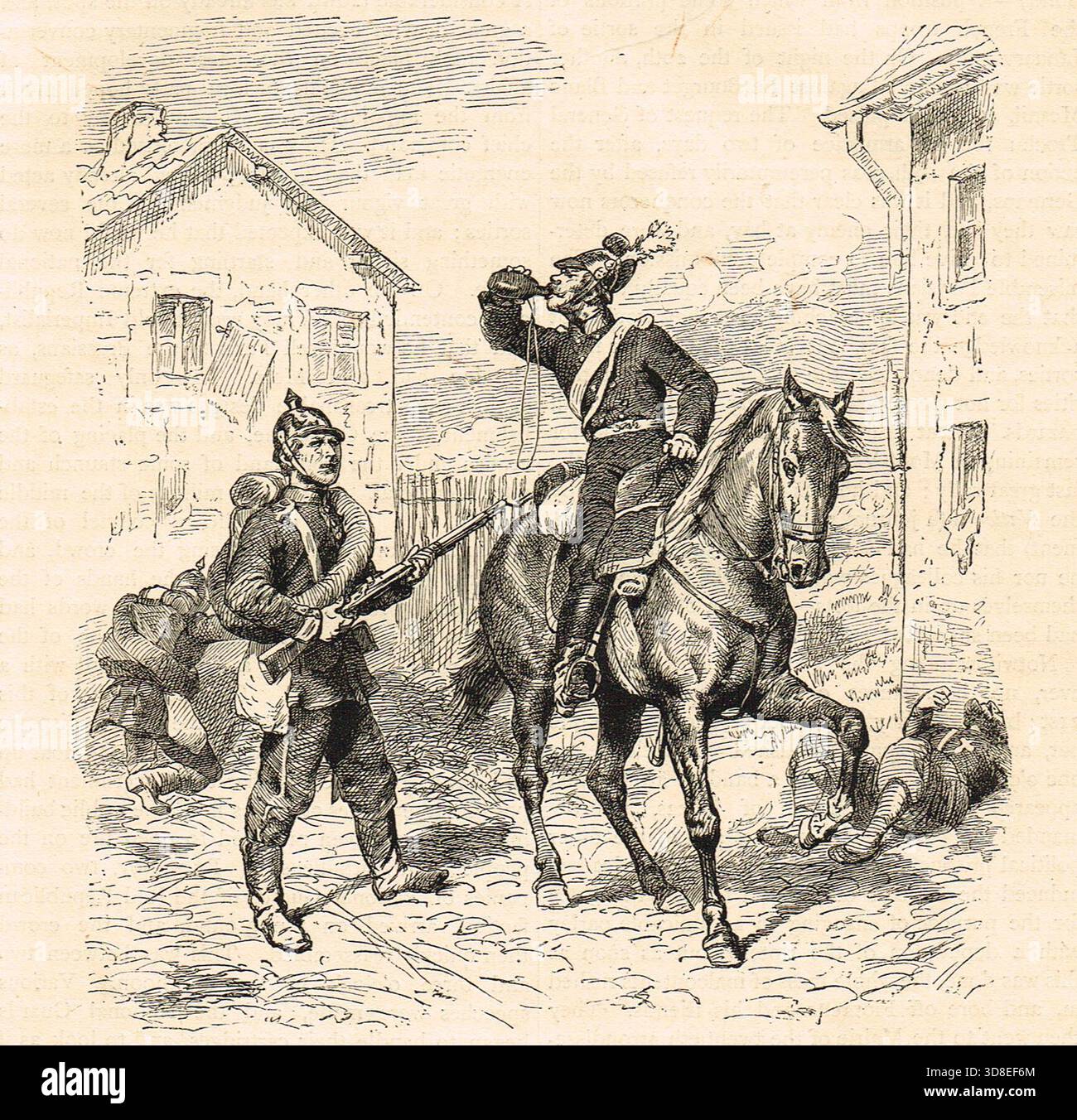 Prussian hussar taking a hasty draught of water, during the Franco ...