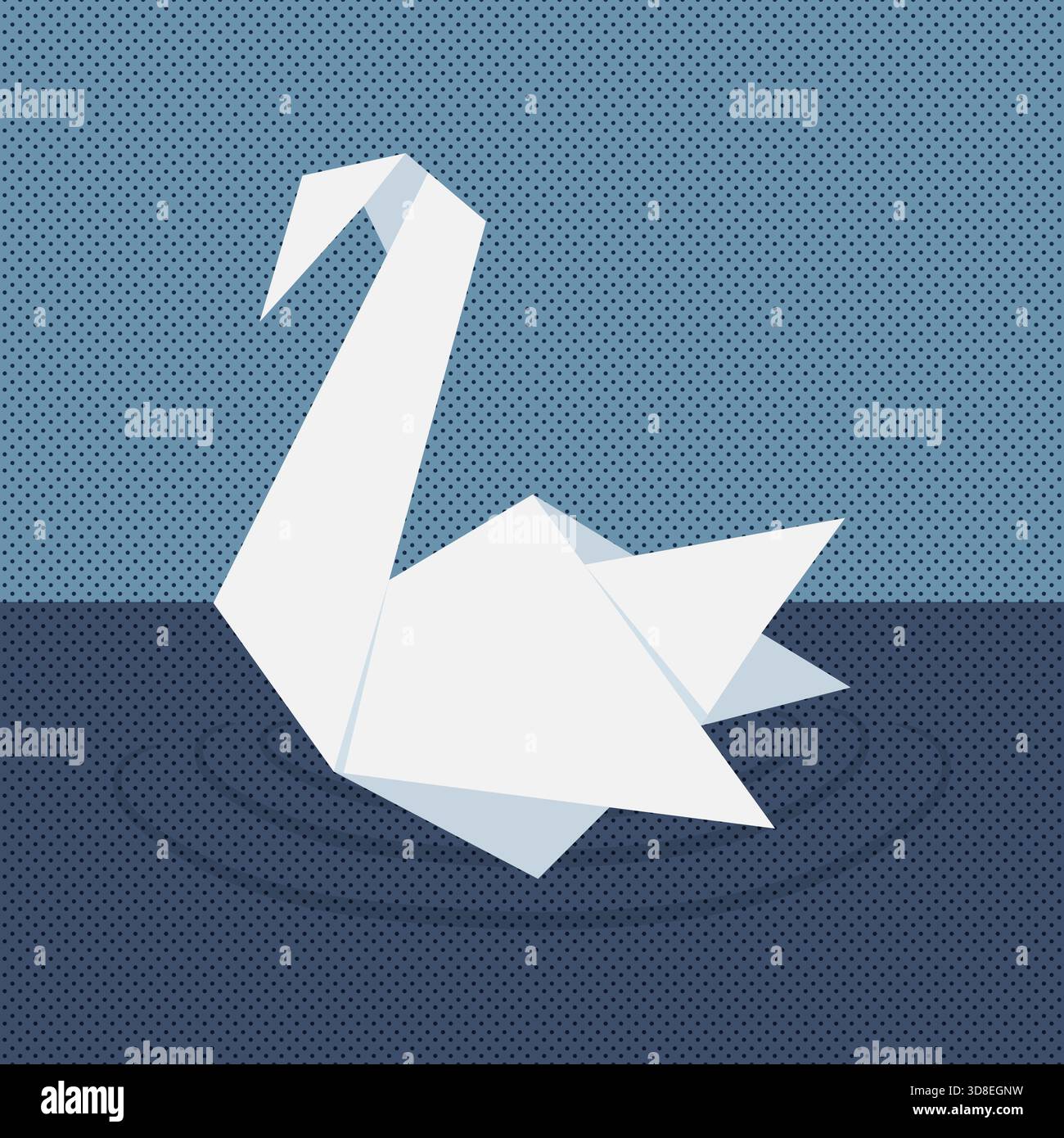White origami swan glides on water. Folded paper bird. Vector ...