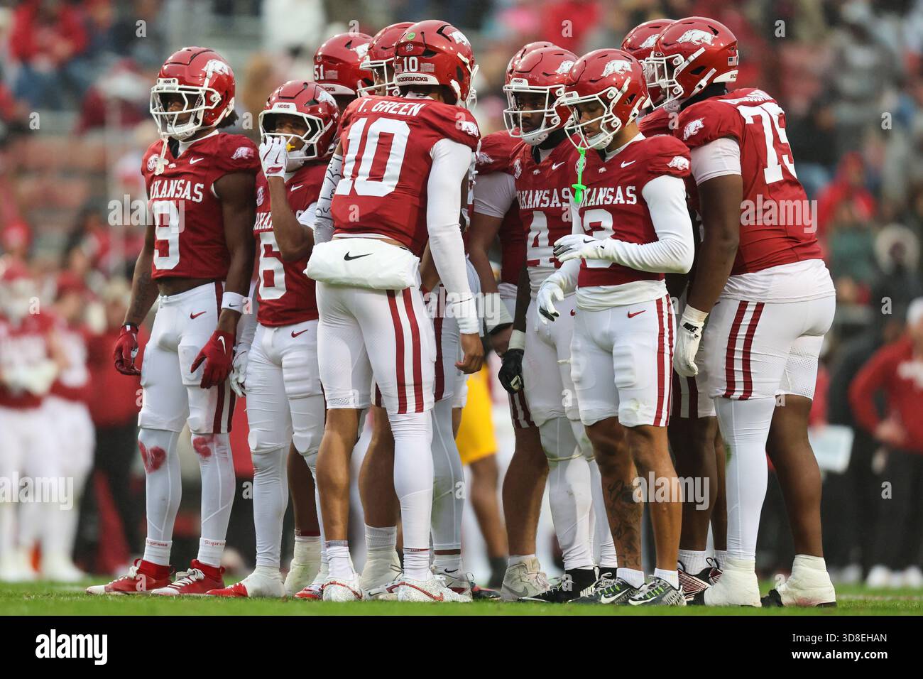 November 29, 2025: Razorback quarterback Taylen Green (10) gives the ...