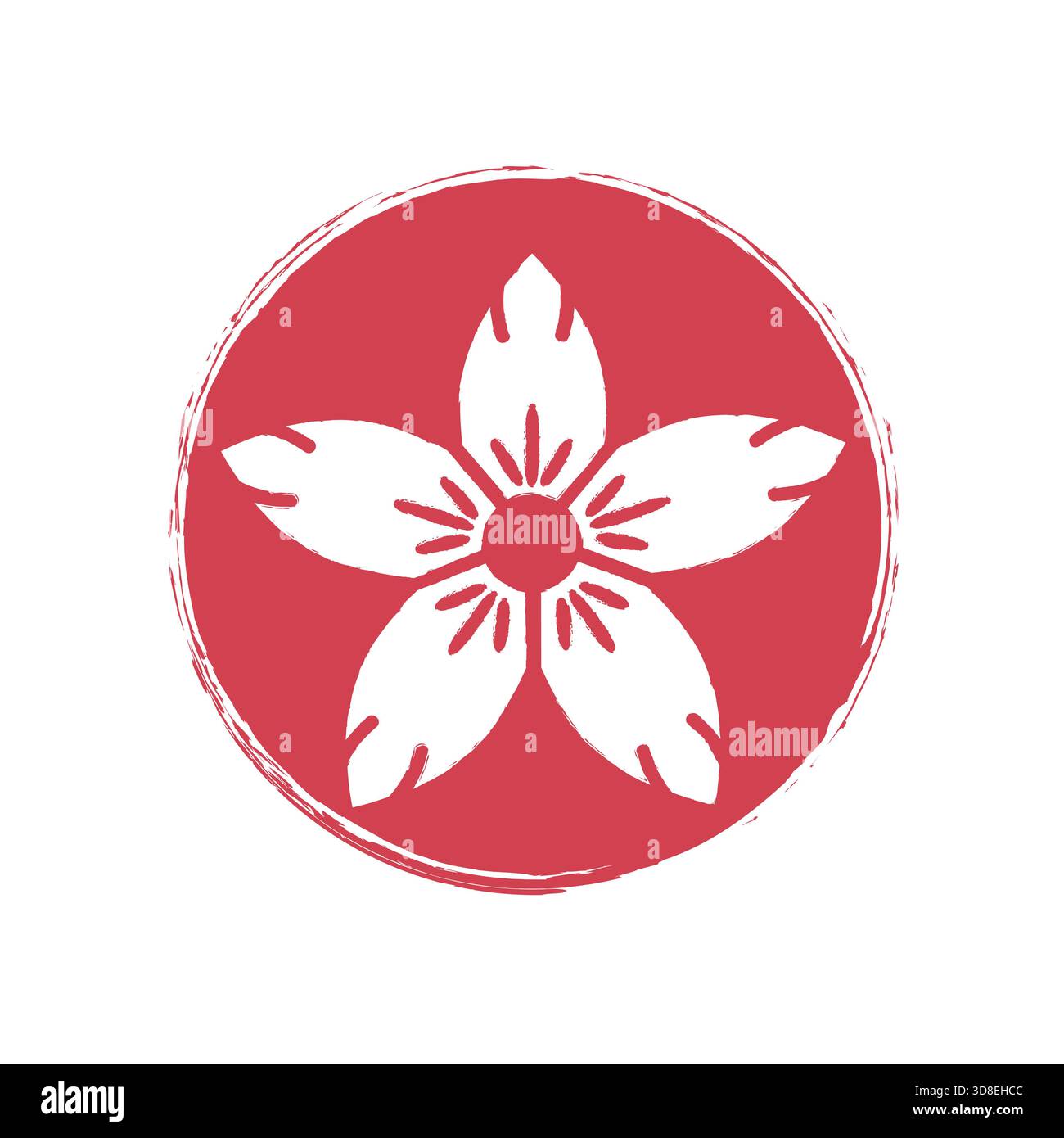 Sakura cherry blossom emblem on red sun. Japanese symbol isolated on ...