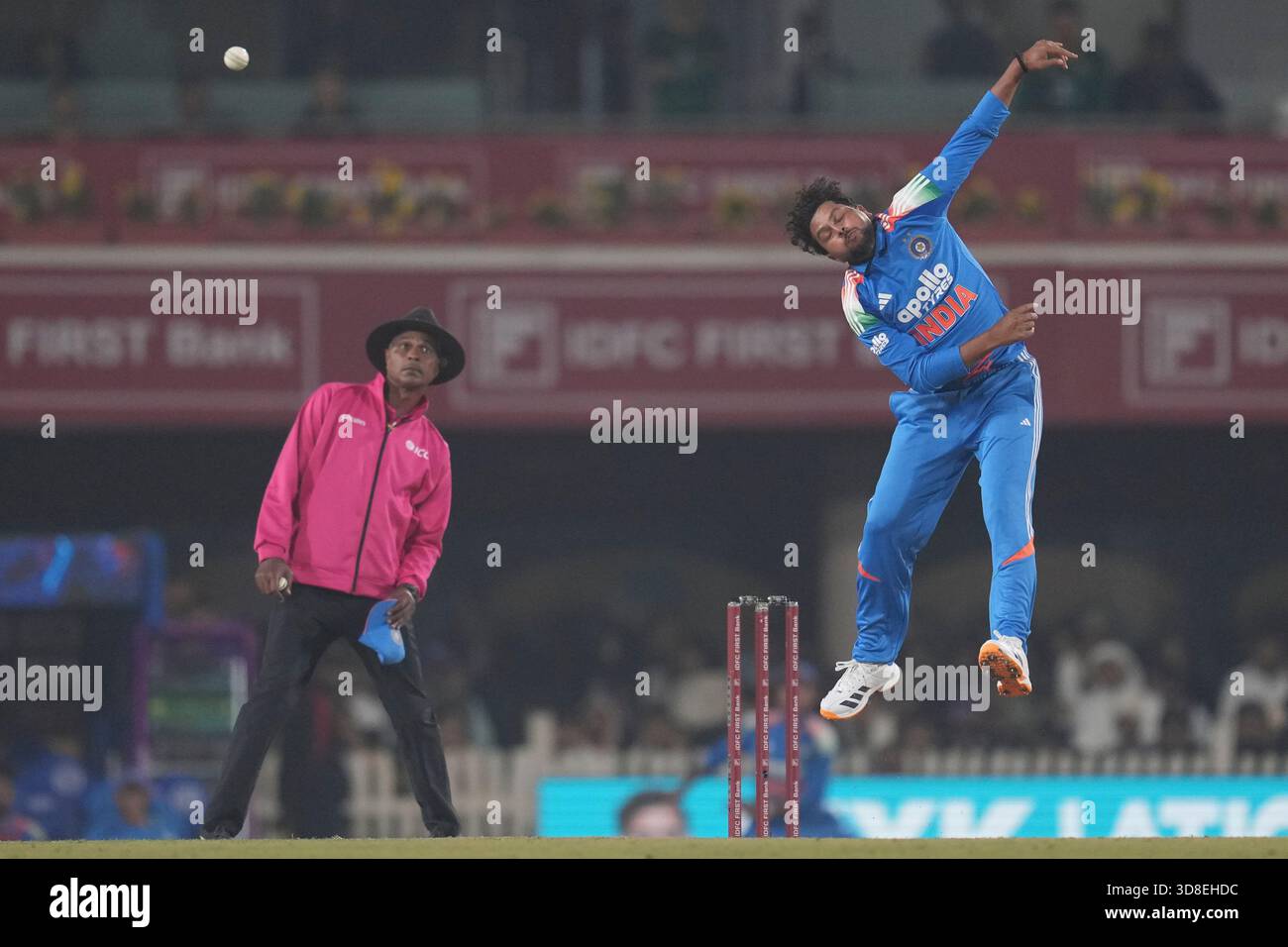 India's Kuldeep Yadav fields a ball during the first One Day ...