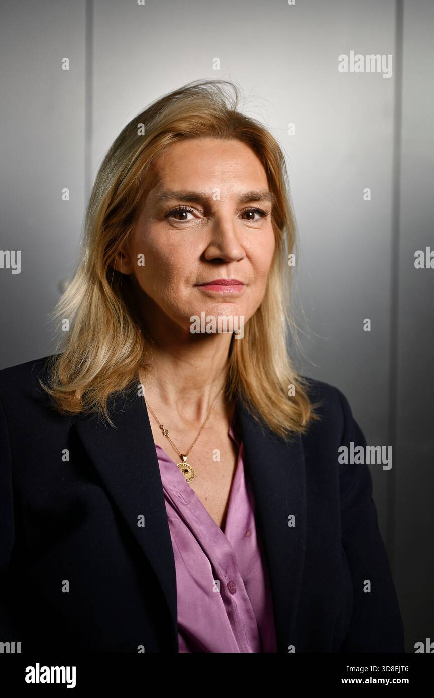 French right-wing Les Republicain party, Agnes Evren poses for pictures ahead of an interview ...