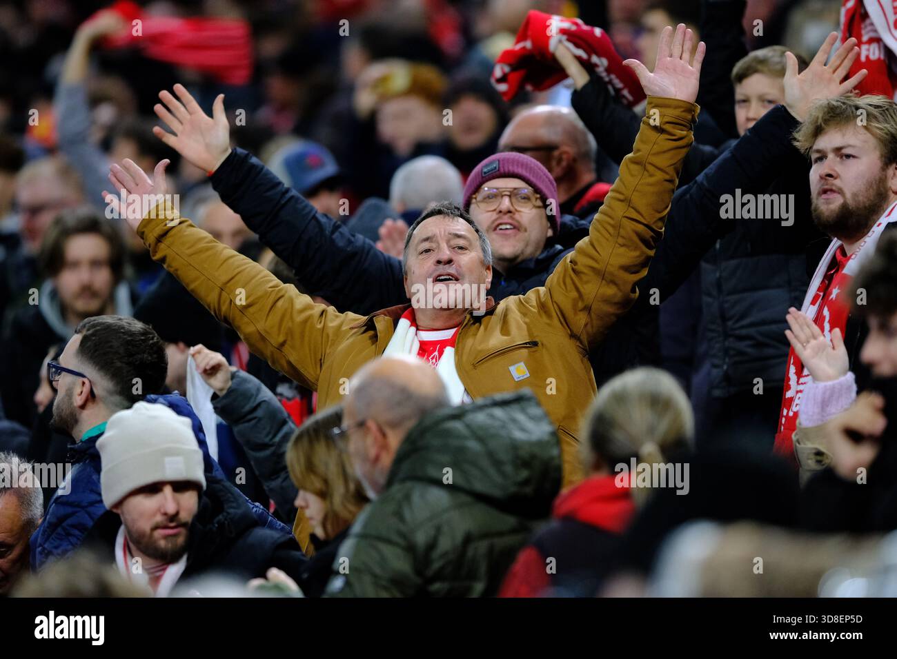 Nottingham Forest fans celebrate the win during the UEFA Europa league ...