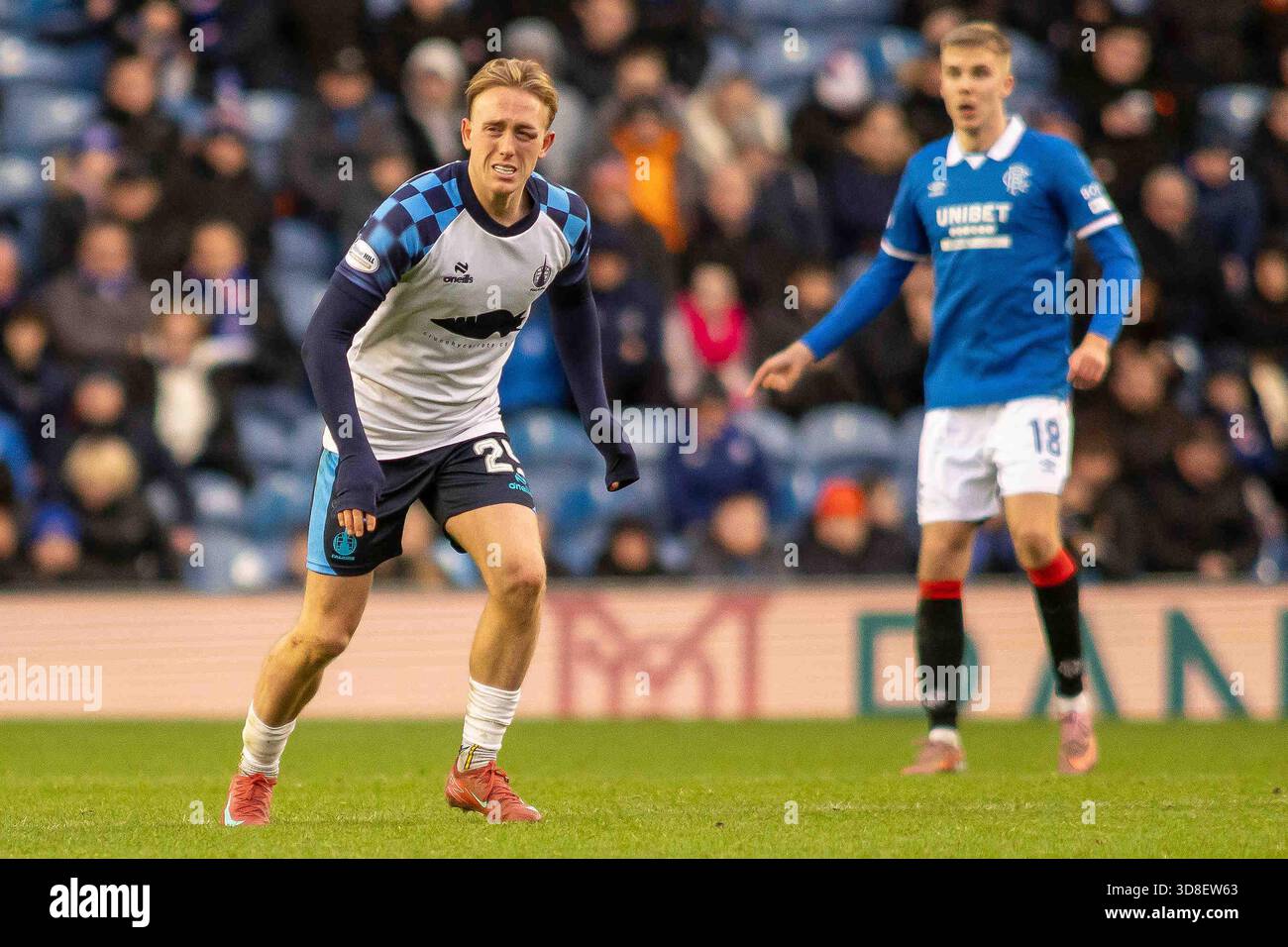 Govan, Scotland. 30 November 2025. Calvin Miller of Falkirk FC in ...
