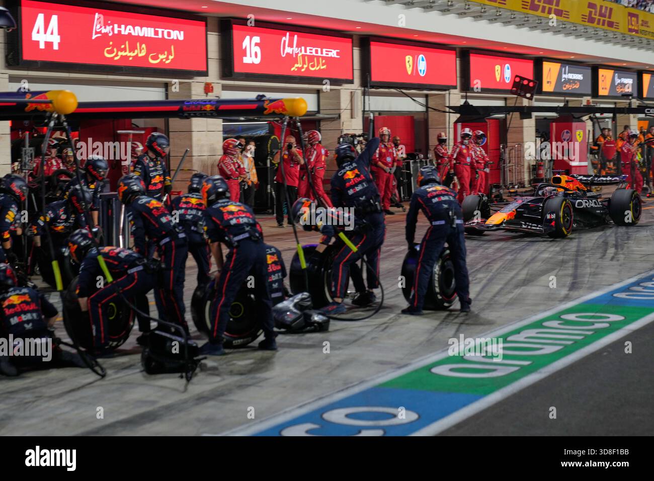 Red Bull driver Max Verstappen of the Netherlands enters the pits ...