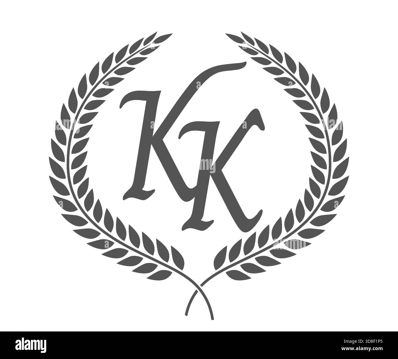 Initial letter K and K, KK monogram logo design with laurel wreath ...