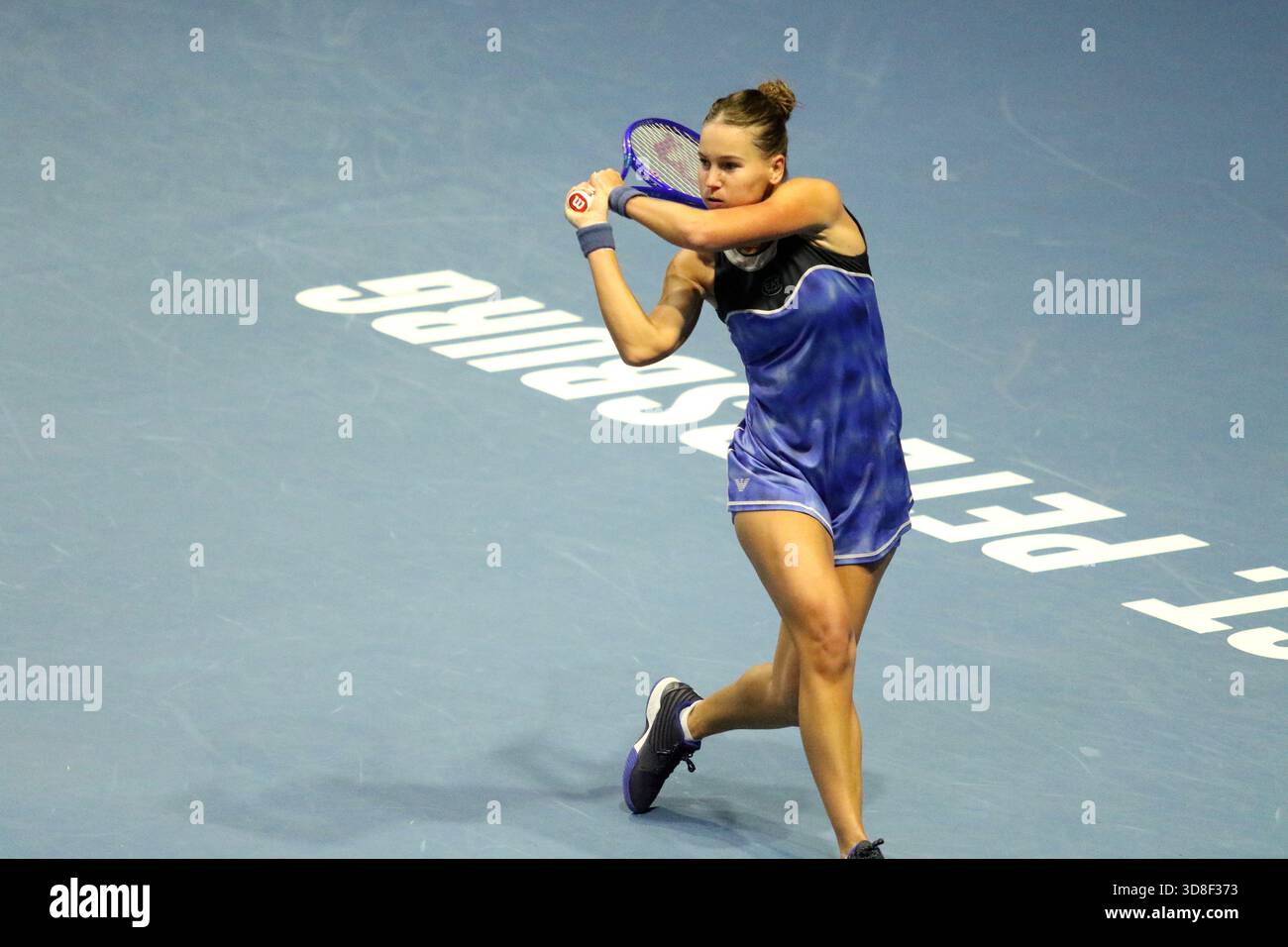 Veronika Kudermetova of Russia plays against Diana Shnaider of Russia (Not in view) during the ...