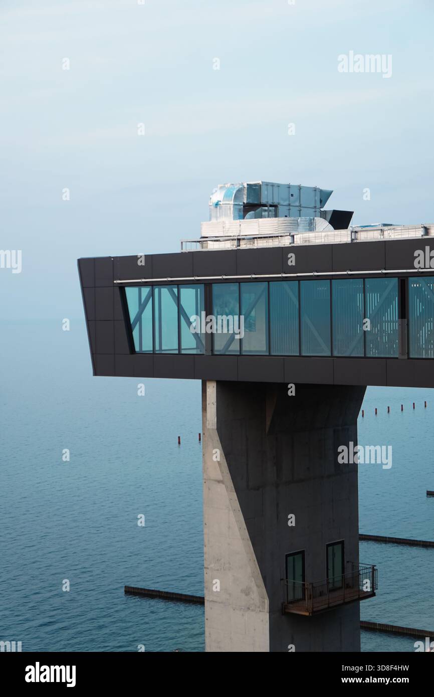 coastal lookout with glass cabin, architectural marine monitoring ...