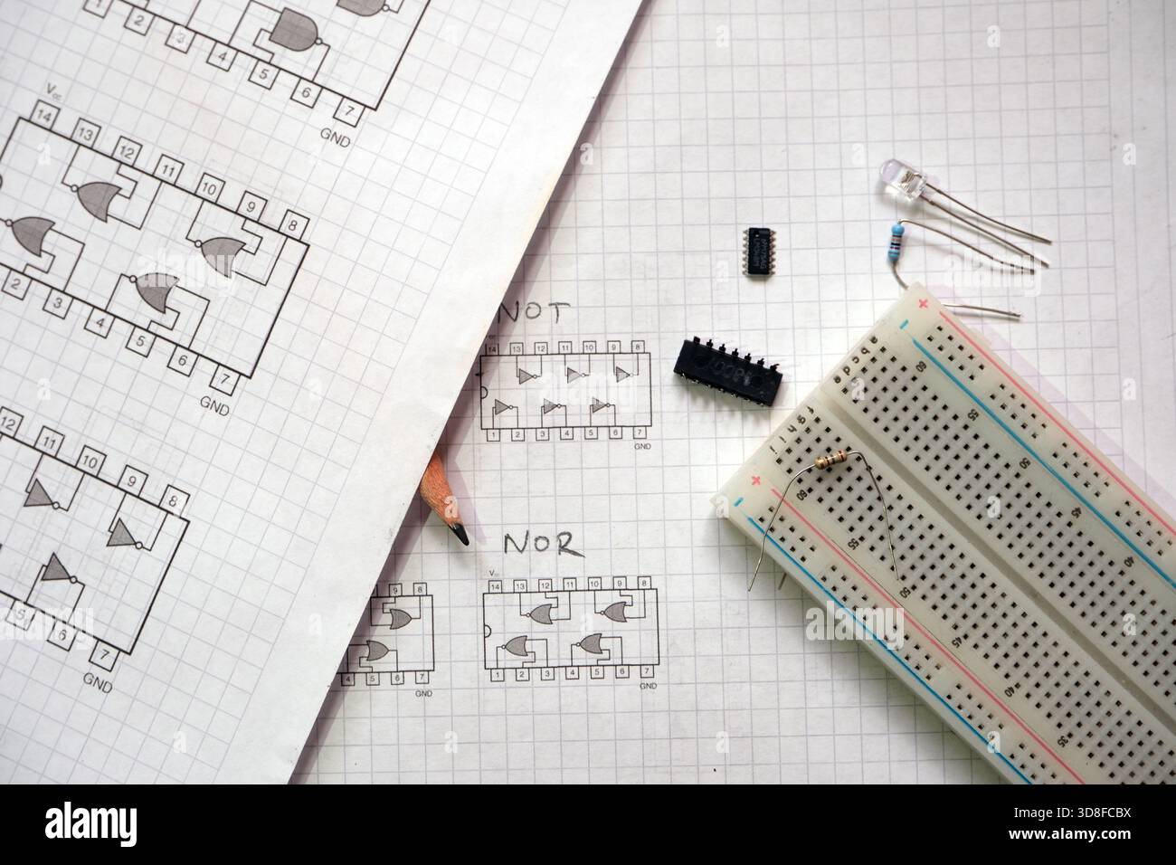 Building digital circuits with 74-series ICs and breadboard. Breadboard ...