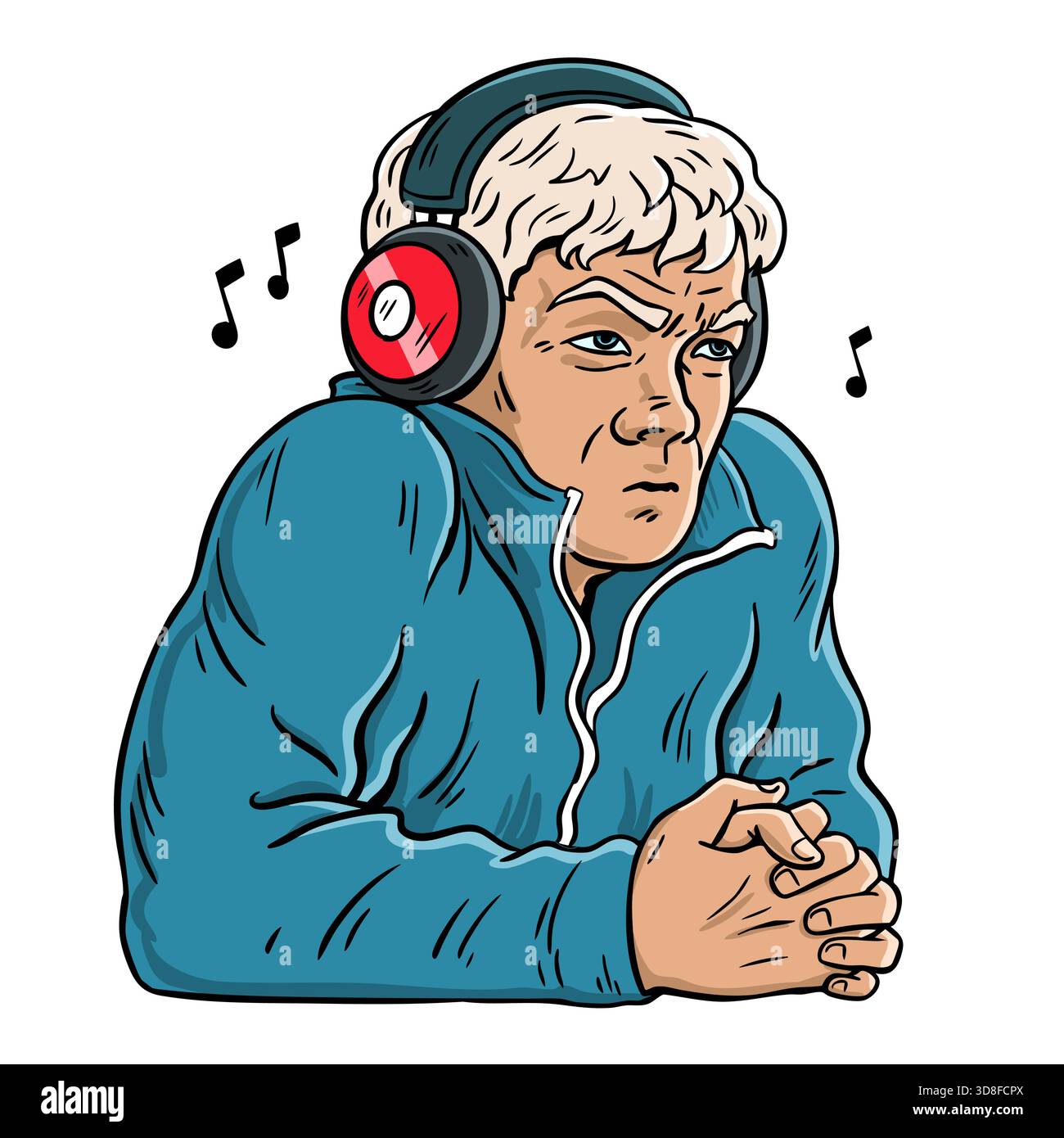Cartoon vector illustration of a music critic wearing headphones and ...