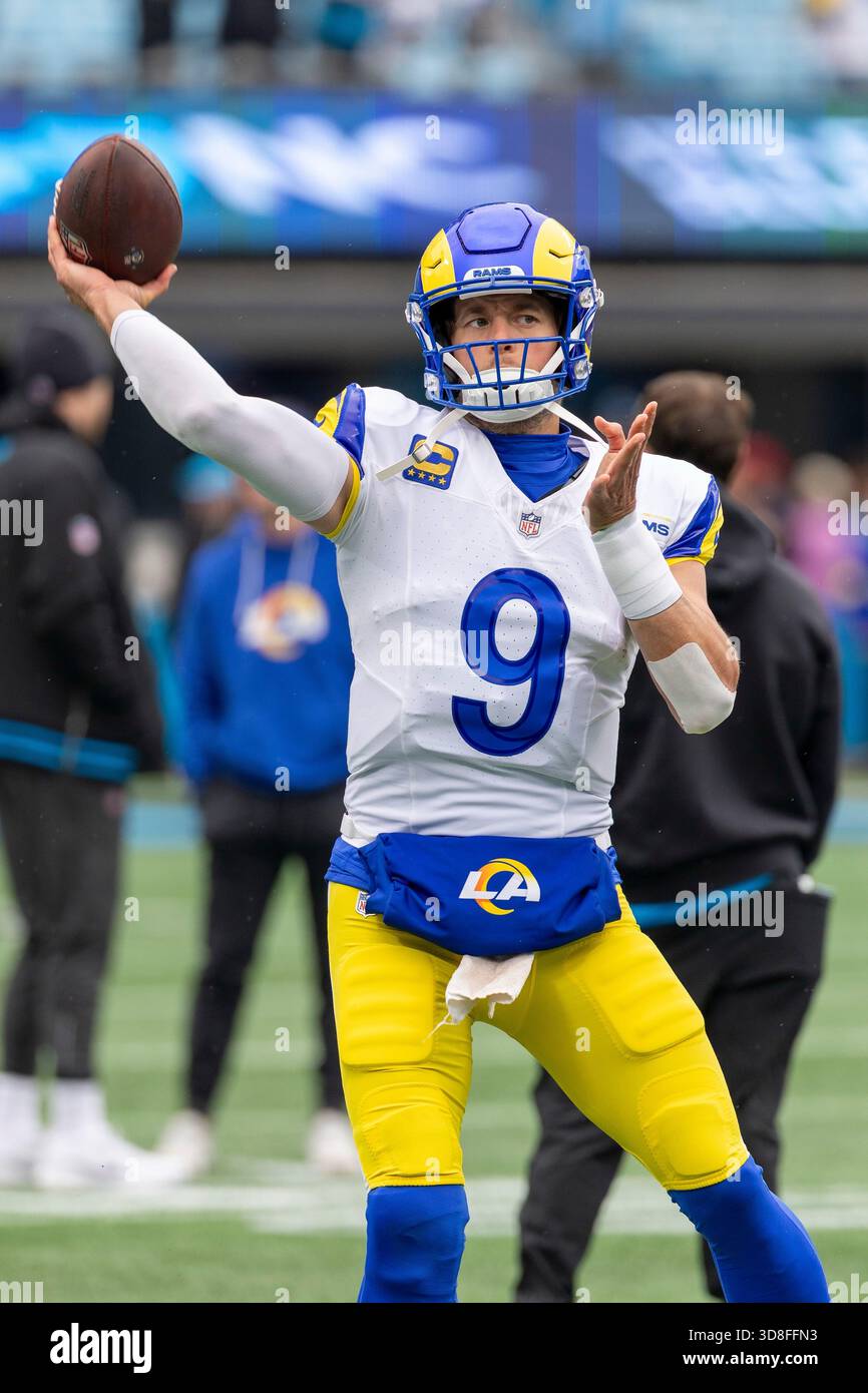 Los Angeles Rams quarterback Matthew Stafford passes before an NFL football game against the ...