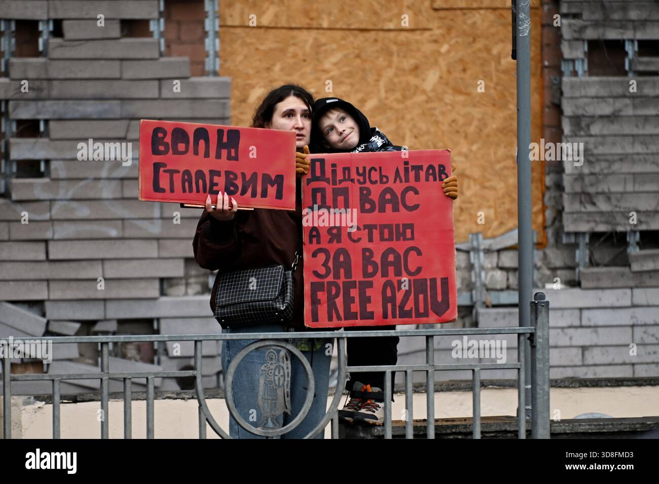 People hold banners during rally in support of Ukrainian POWs Stock ...