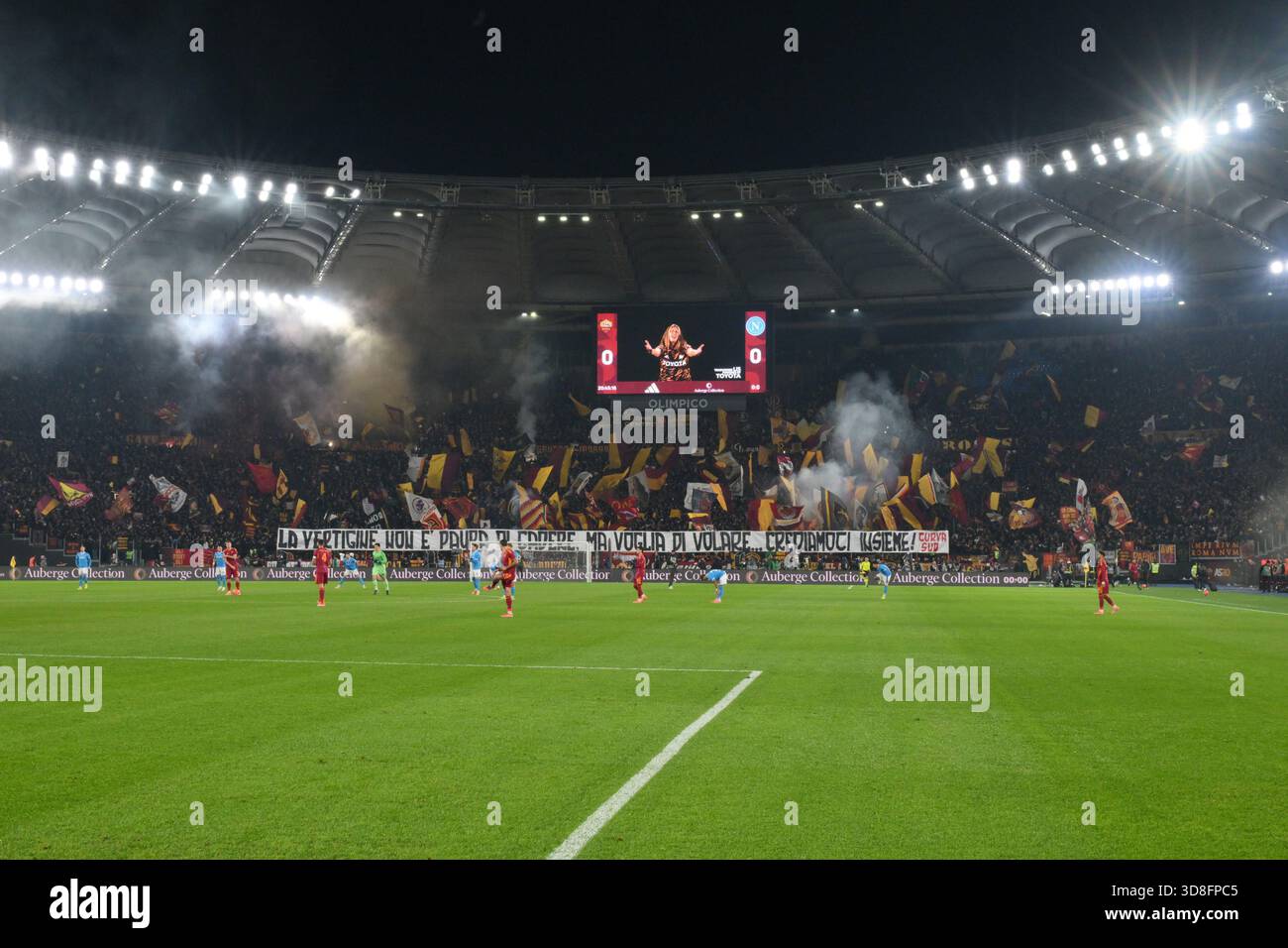 Olimpico Stadium, Rome, Italy - RomaÕs fans wave a flag before kick-off ...