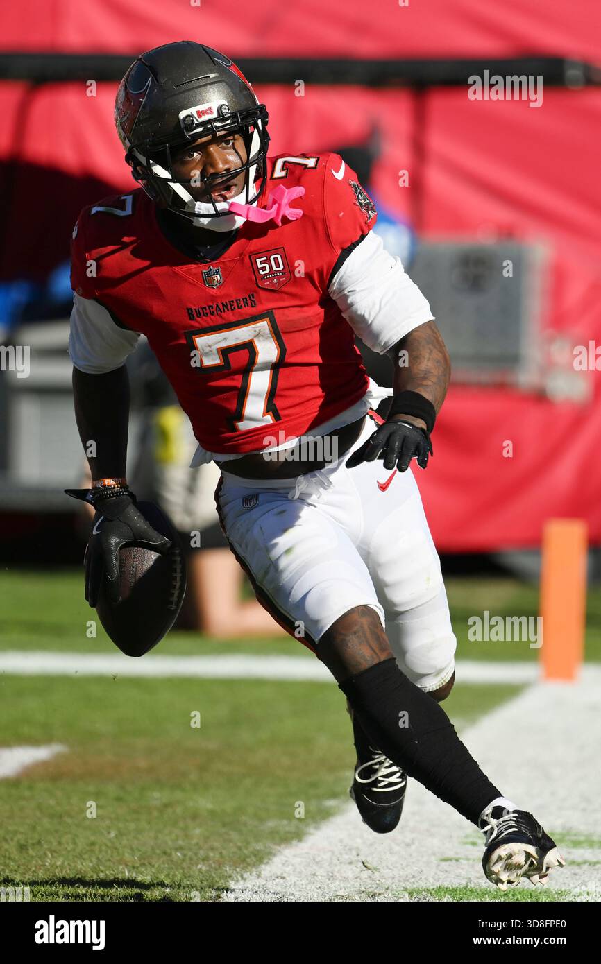Tampa Bay Buccaneers running back Bucky Irving celebrates a touchdown ...