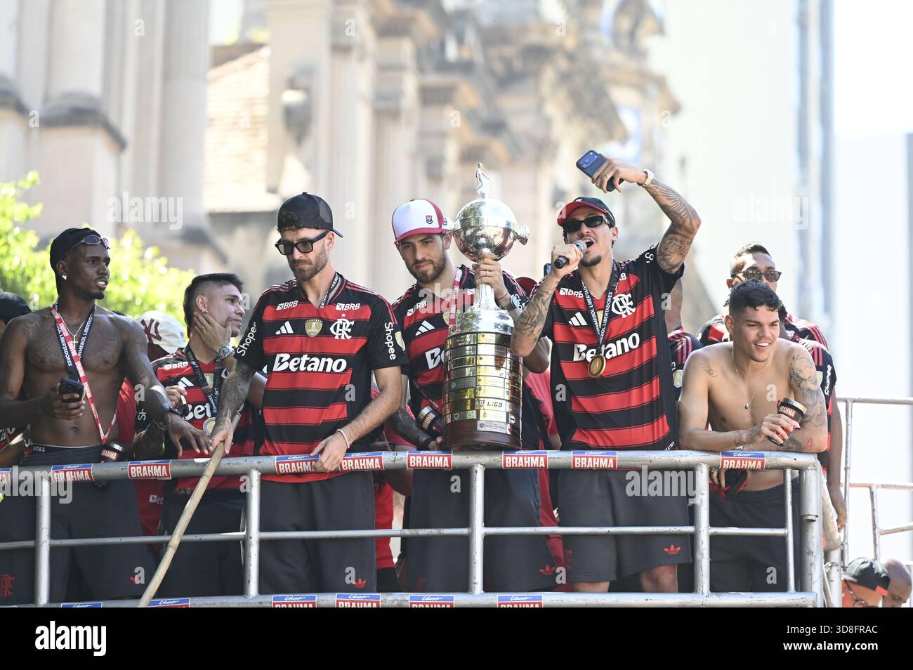 Rio de Janeiro, Brazil, November 30, 2025. Flamengo players celebrate ...