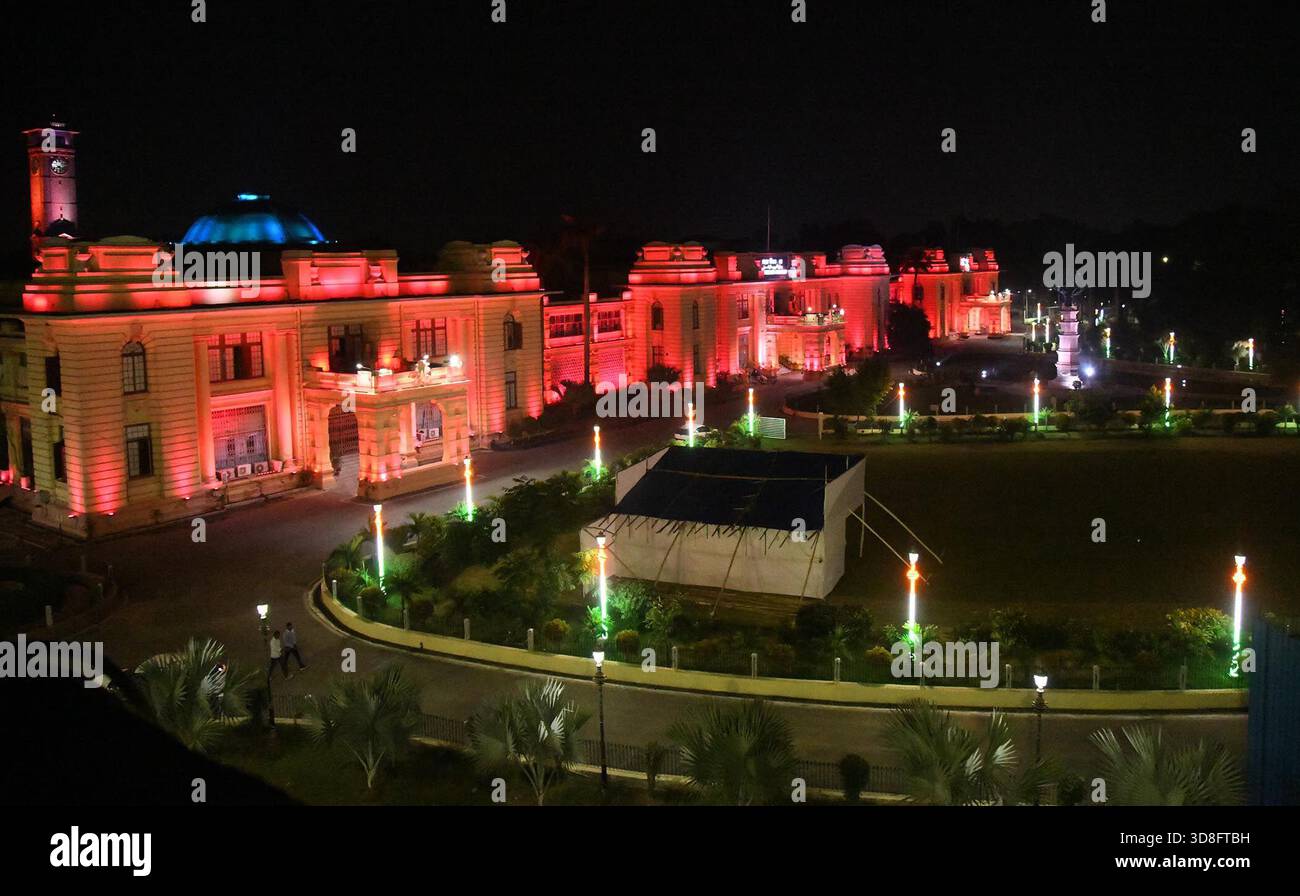 PATNA, INDIA - NOVEMBER 30: Colourful light decoration around the ...