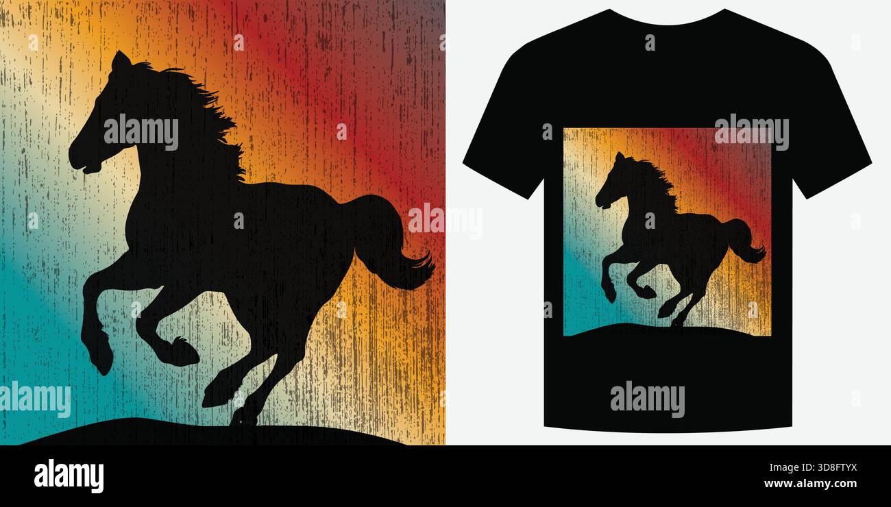 Wild Galloping Horse Retro Vintage T Shirt Design Background vector ...
