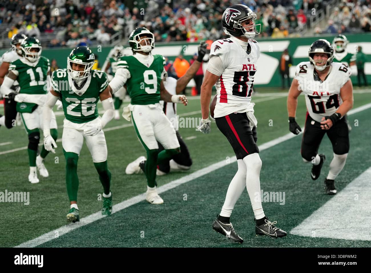 Atlanta Falcons wide receiver David Sills V (87) celebrates hios ...