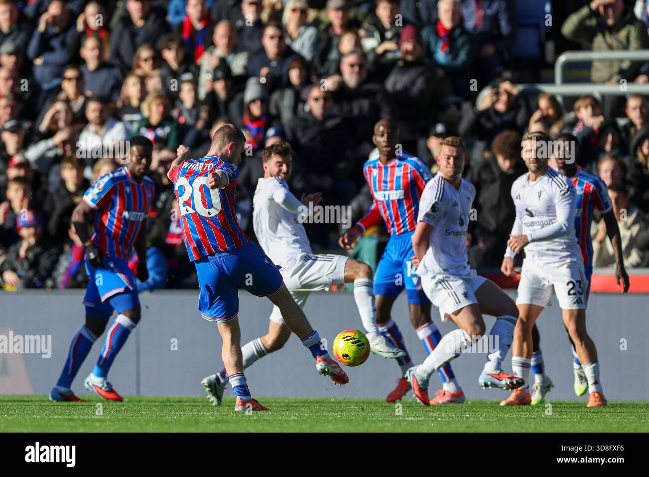 Crystal Palace midfielder Adam Wharton (20) shoots at goal during the ...