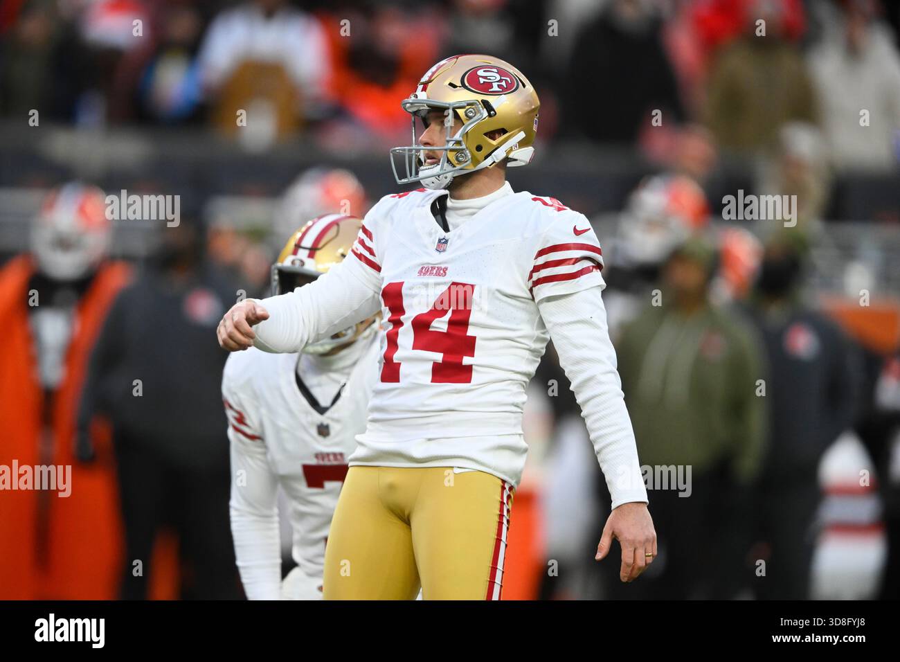 San Francisco 49ers kicker Matt Gay (14) watches his made field goal ...