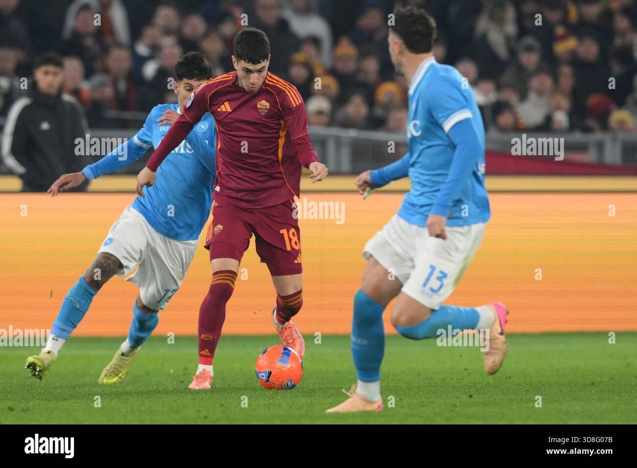 Olimpico Stadium, Rome, Italy - Matias Soule of AS Roma under pressure ...