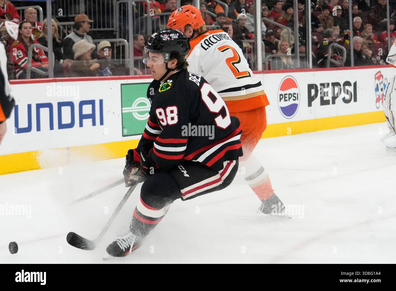 Anaheim Ducks defenseman Jackson Lacombe (2) works against Chicago ...