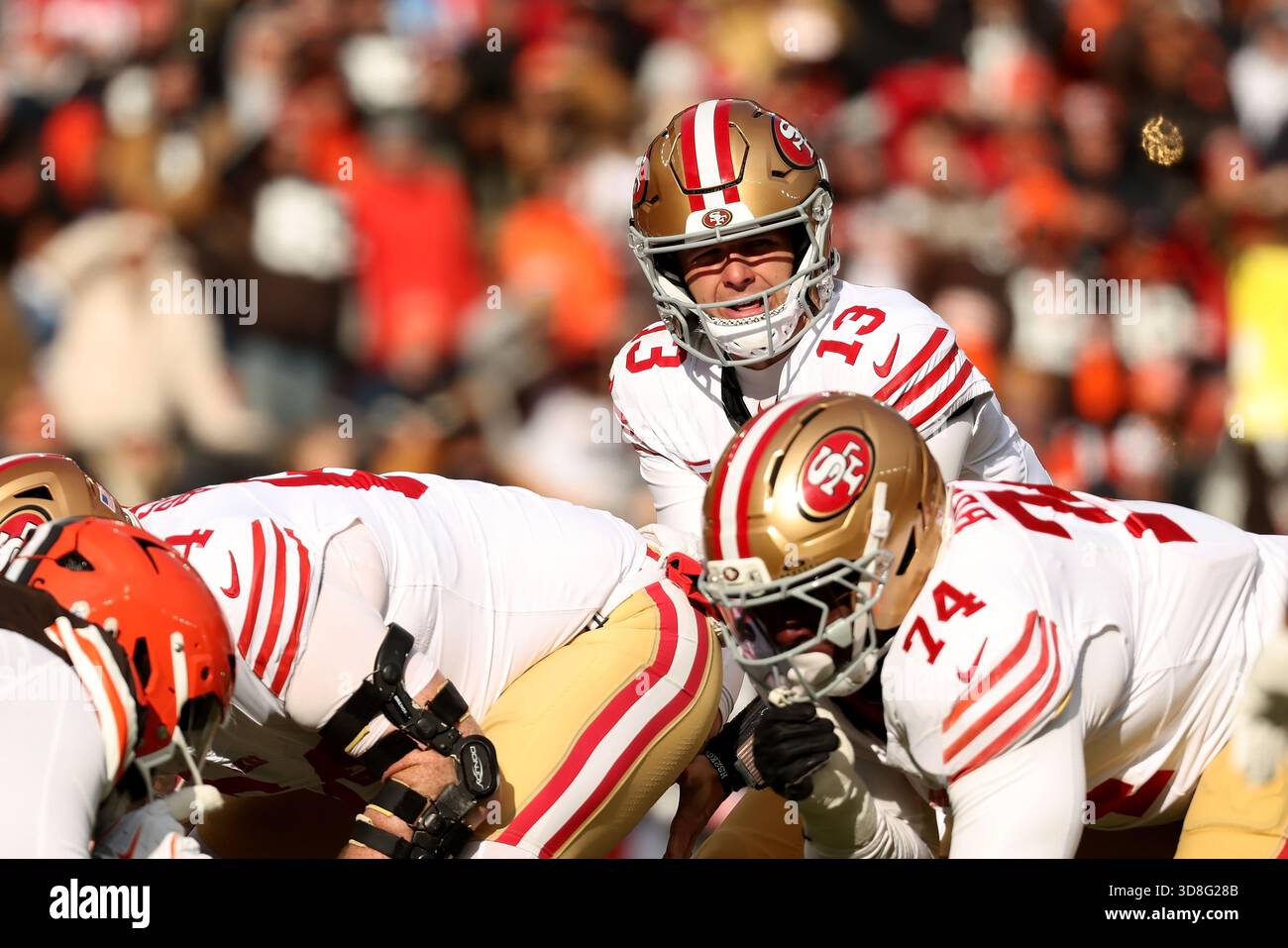 San Francisco 49ers quarterback Brock Purdy (13) calls a play during an ...