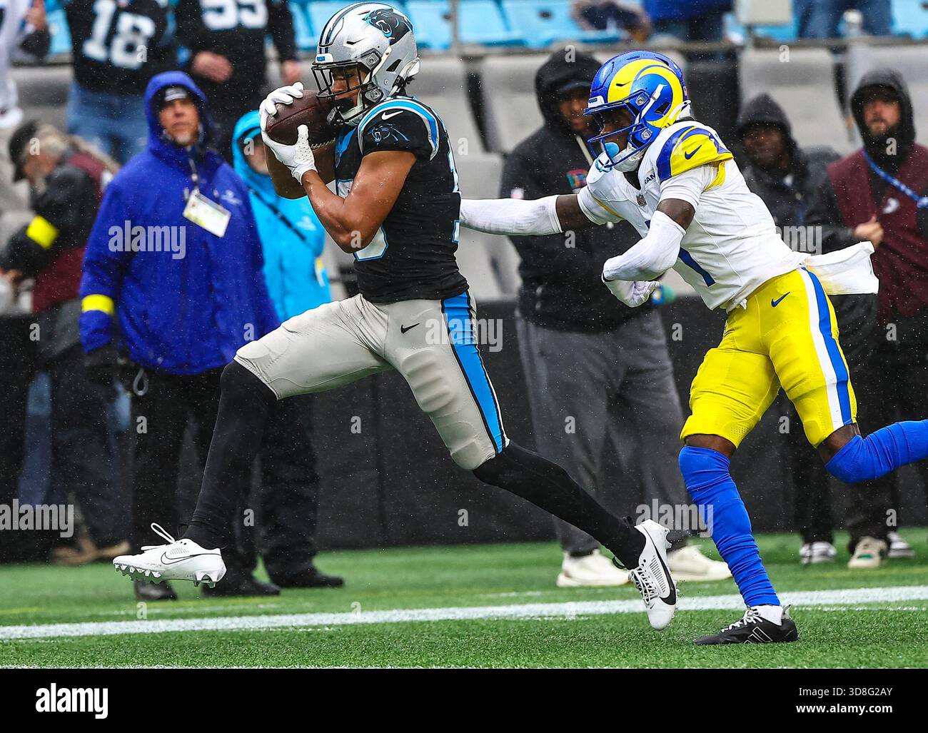 November 30, 2025: Carolina wide receiver Jalen Coker (18) runs in for ...