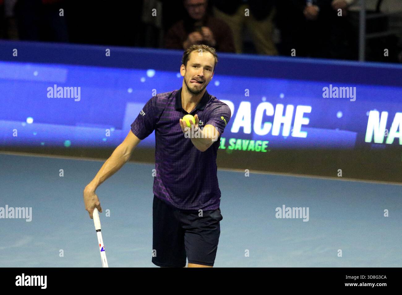 Daniil Medvedev of Russia plays against Alexander Bublik of Kazakhstan (Not in view) during the ...