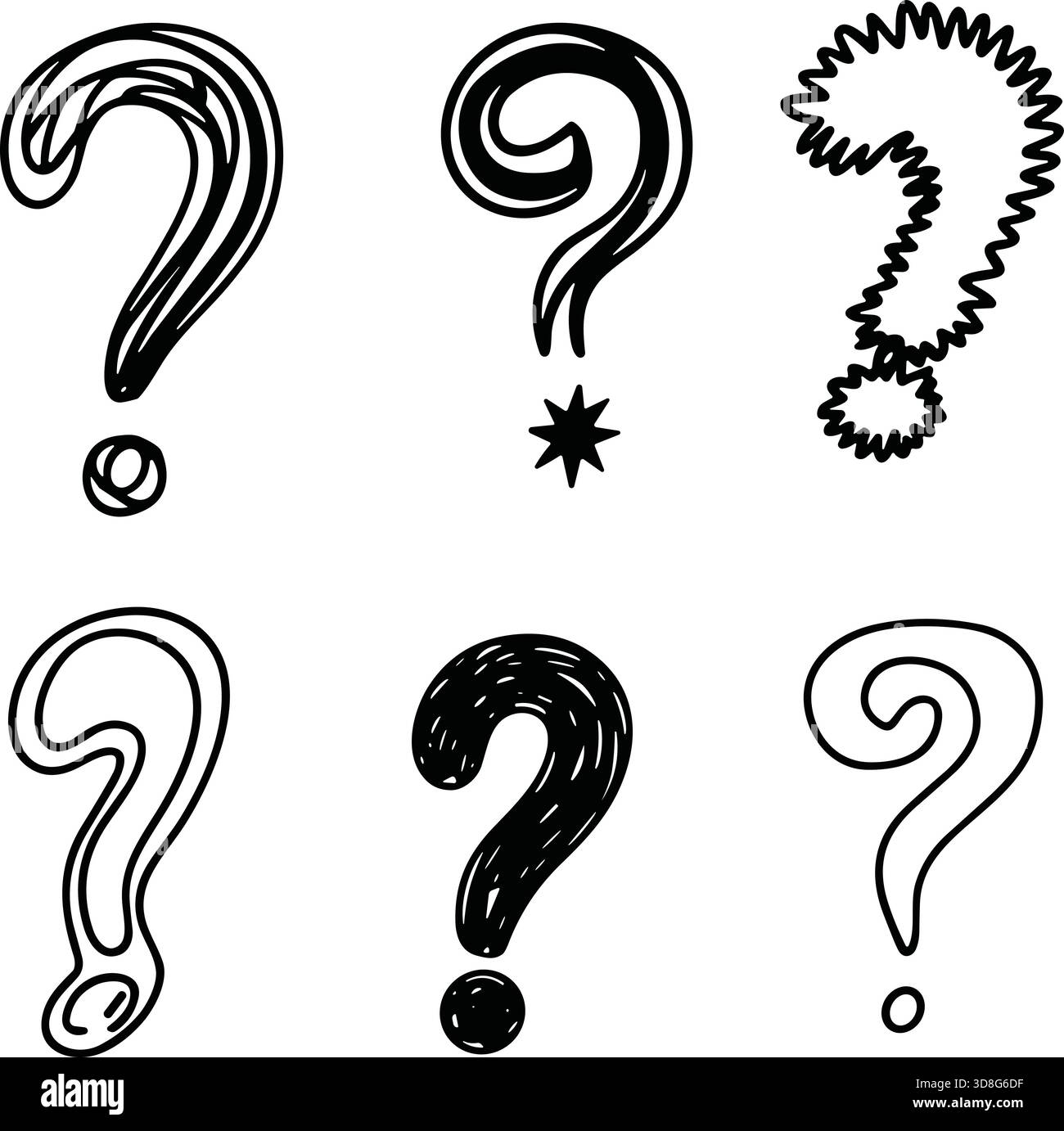 Sketchy question mark doodle set with simple textures and artistic ...