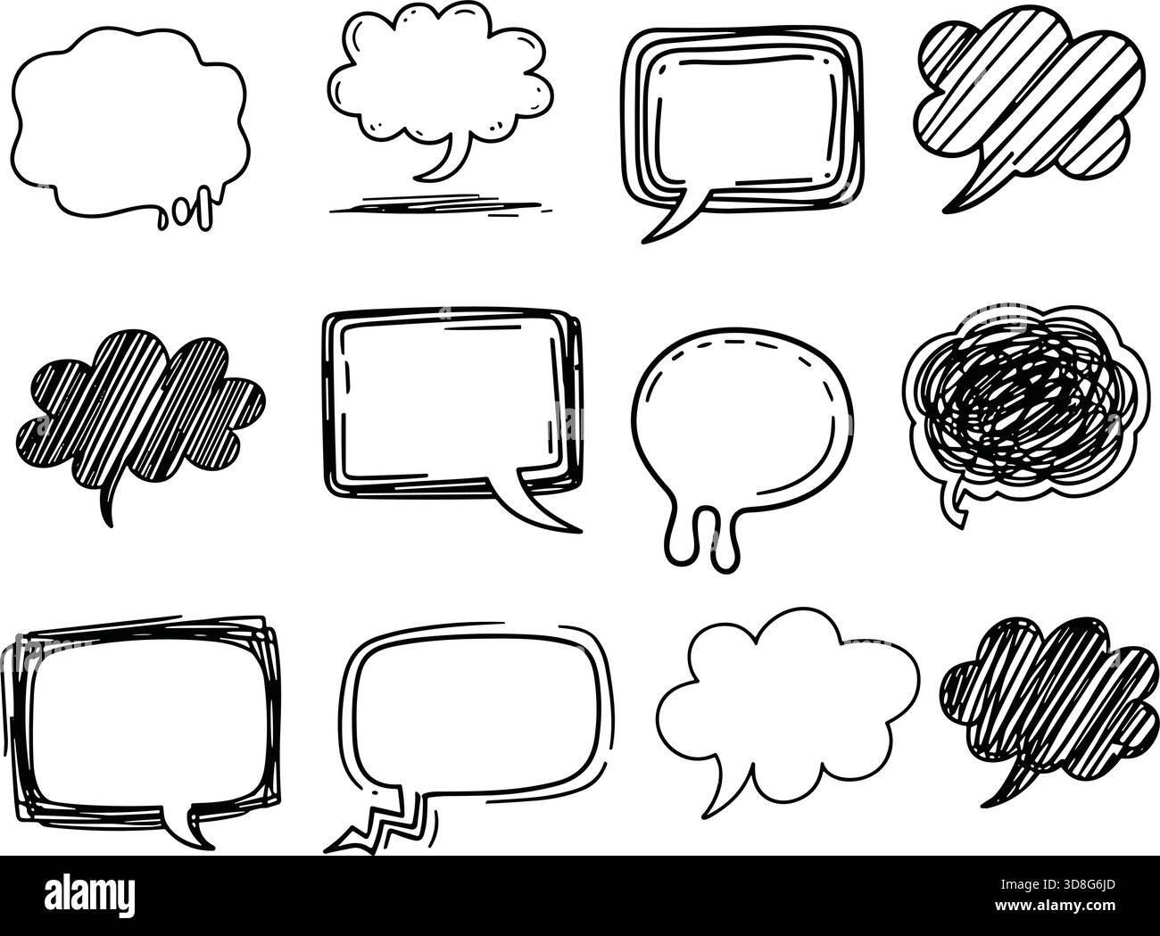 Cartoon speech bubble doodle set created with rough outlines and fun ...