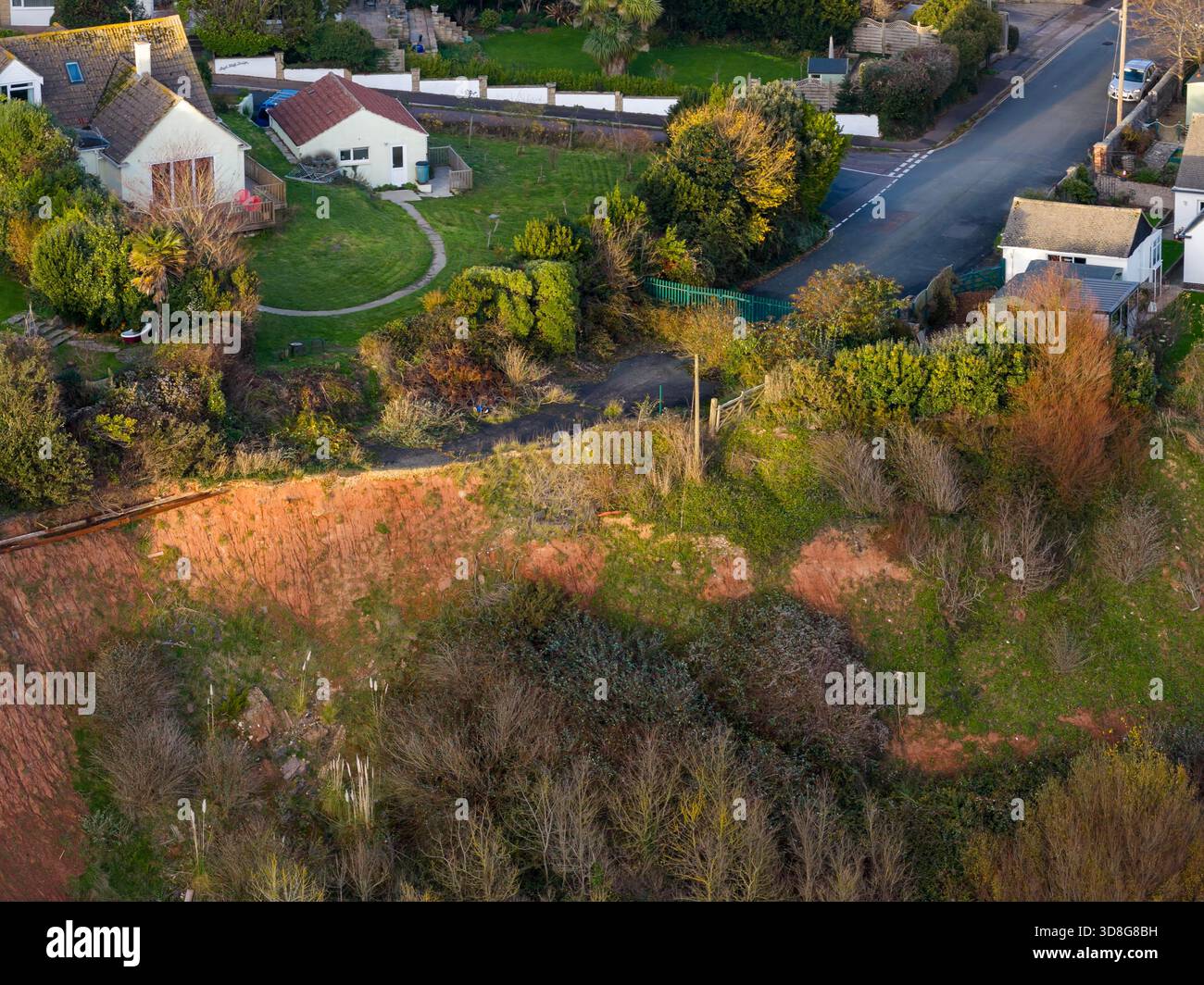 Seaton, Devon, UK. 30th November 2025. Aerial view of cliffs at Seaton ...